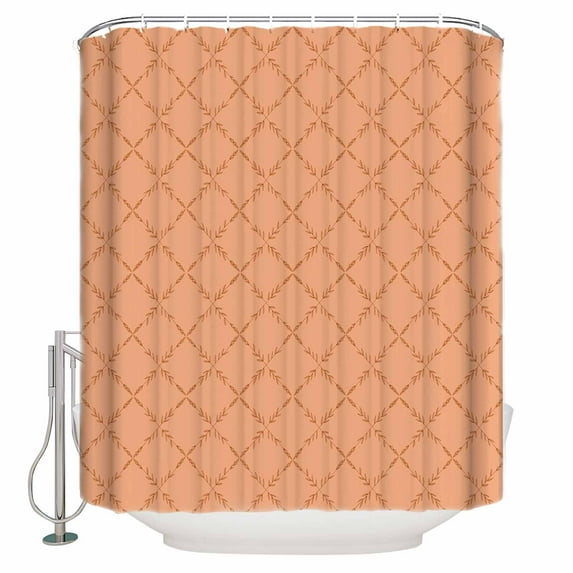 Orange Plaid Bathroom Shower Curtains with 12 Hooks Polyester ...