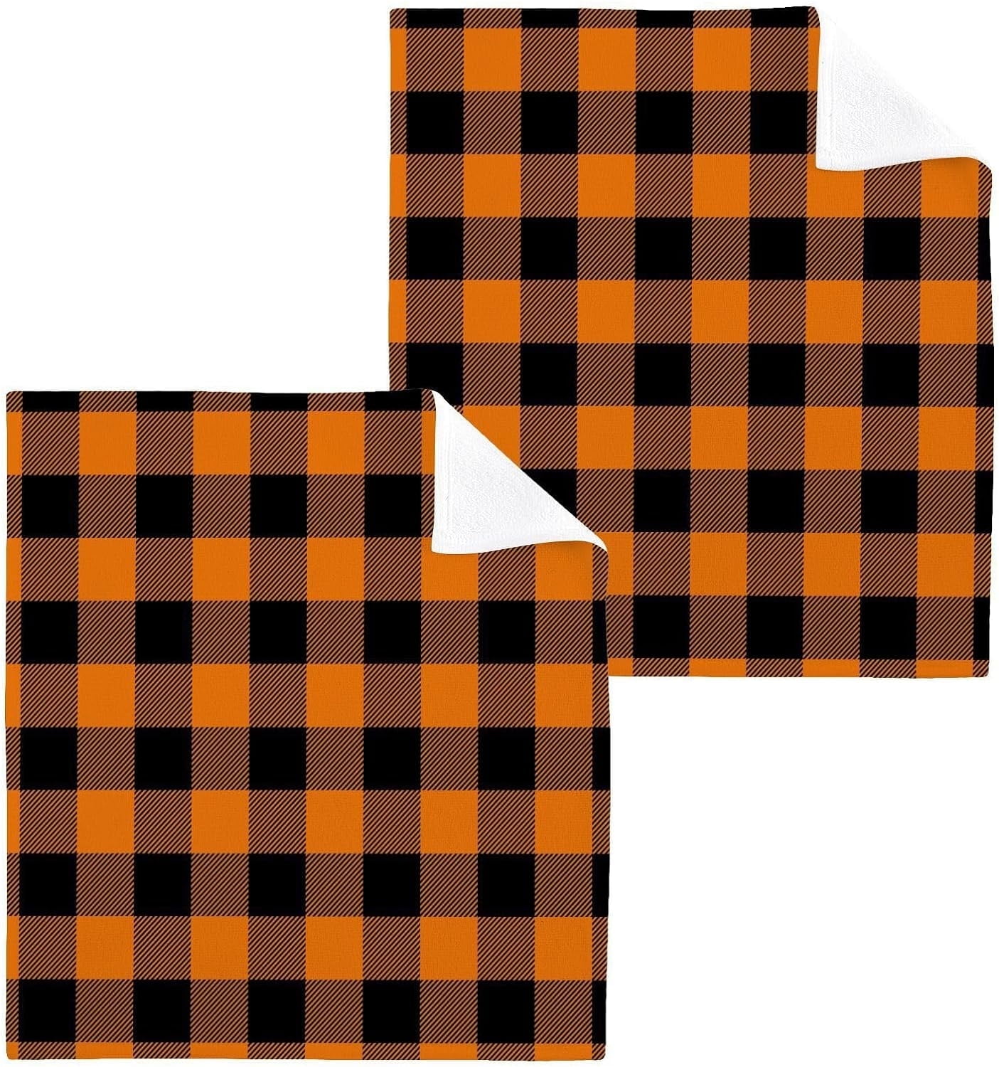 Orange Plaid Buffalo Checked Washcloth 12x12in Set, 6 Pack Absorbent ...