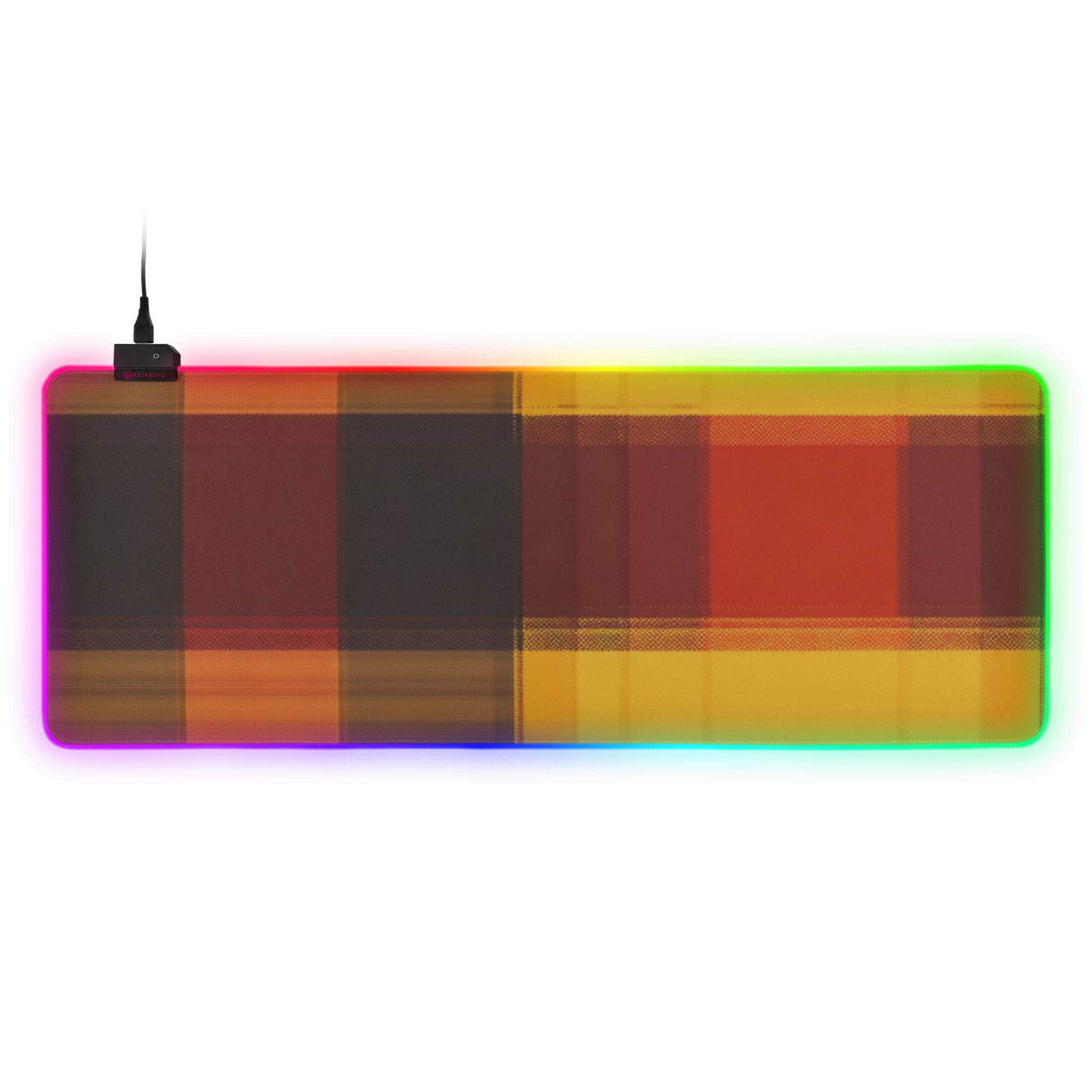Orange Plaid Pattern RGB Gaming Mouse Pad Large Keyboard Mat Rubber ...