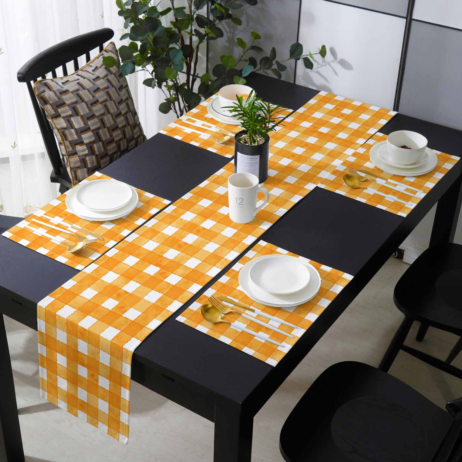 Orange Plaid Placemats Set of 6 with 70 Inches Long Table Runners ...