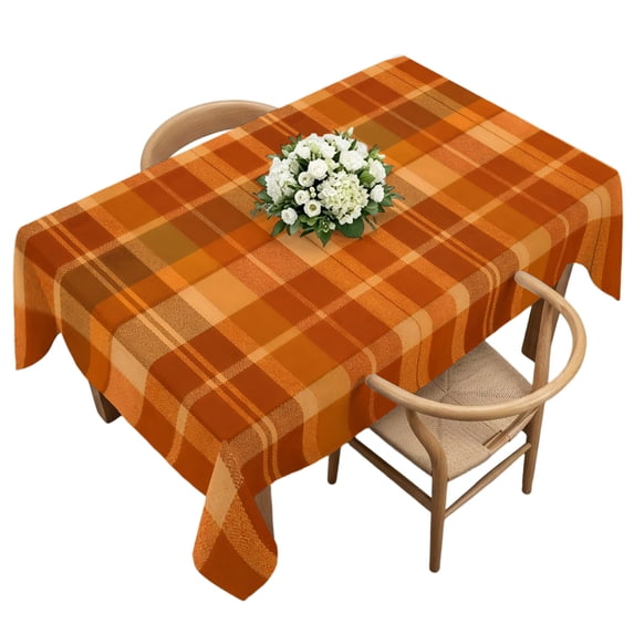 Orange Plaid Rectangle Tablecloth, Modern Thanksgiving Grids Striped ...