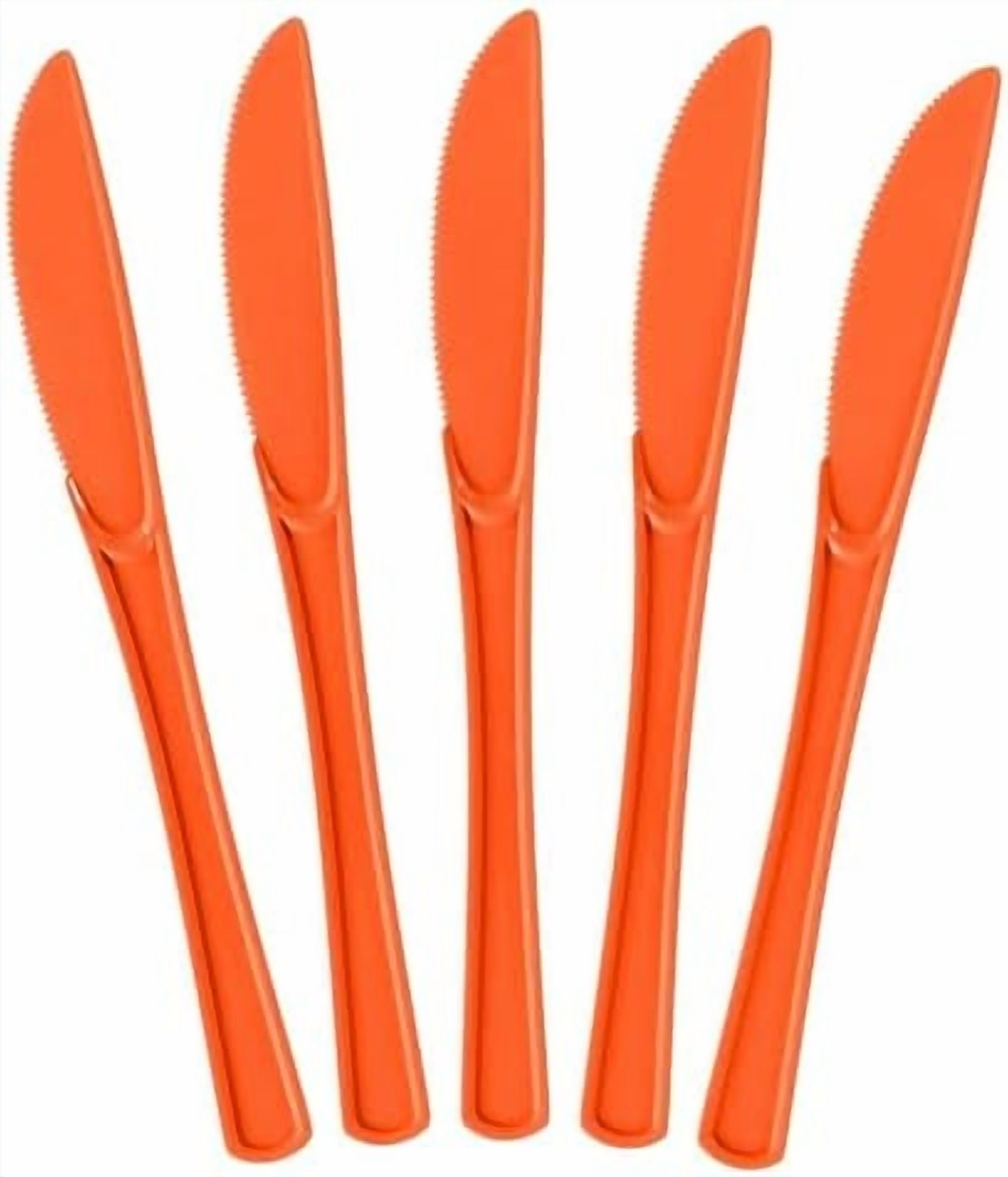 Orange Plastic Knives 100 Pieces Orange Knives Disposable Utensils ...
