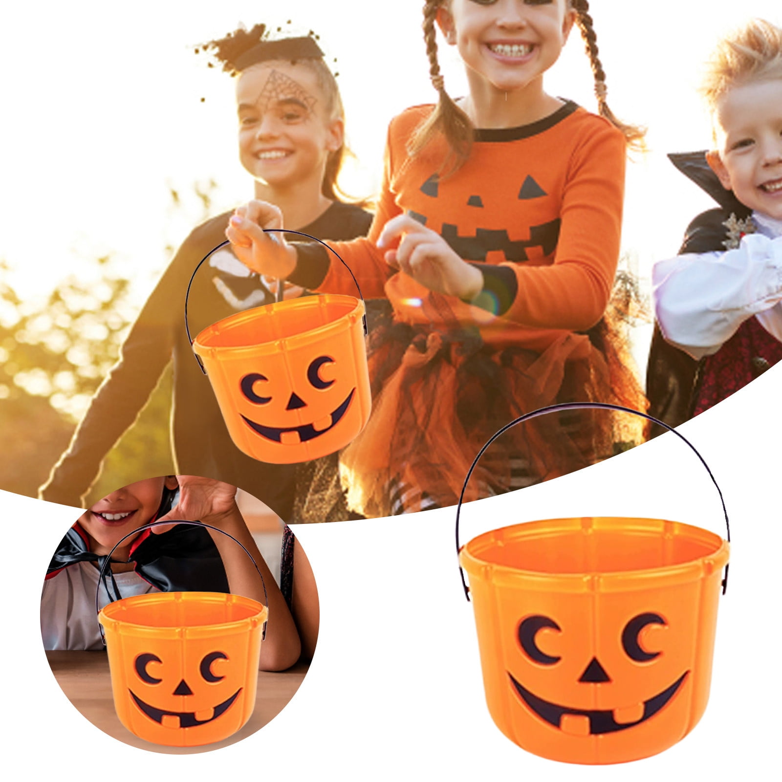 Orange Plastic Pumpkin Candy Bucket - Halloween Trick or Treat Pail ...