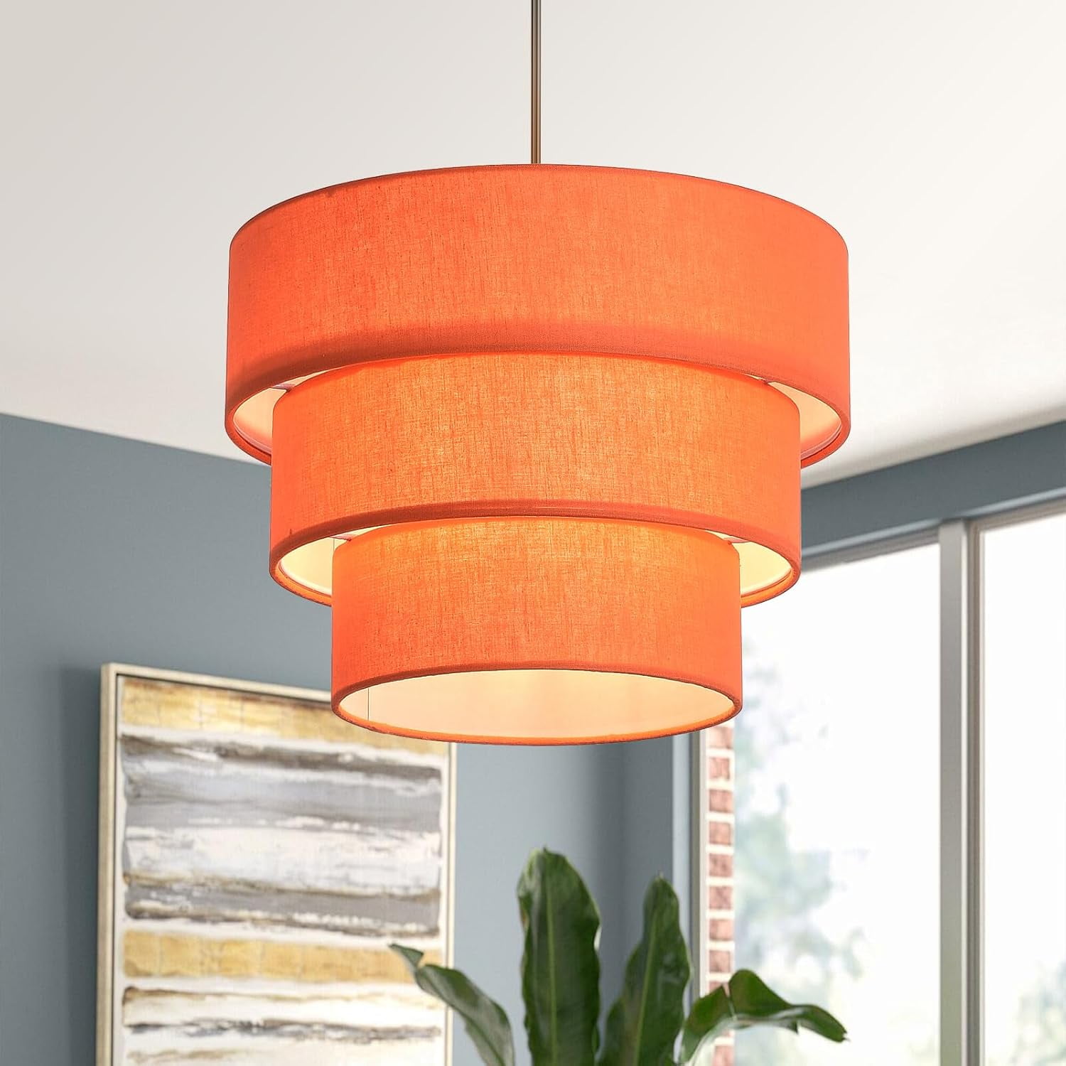 Orange Plug in Pendant Light, Mid Century Modern Pendant Light 3 Tier ...