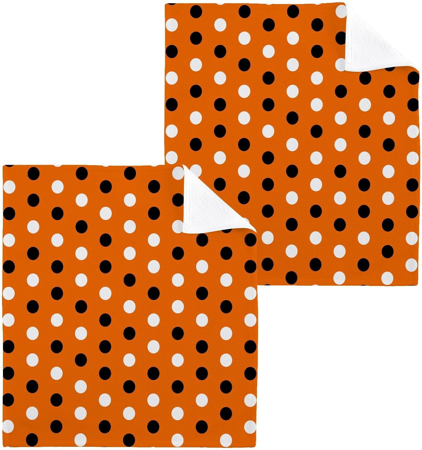 Orange Polka Dot Halloween Washcloth 12x12in Set, 2 Pack Absorbent ...