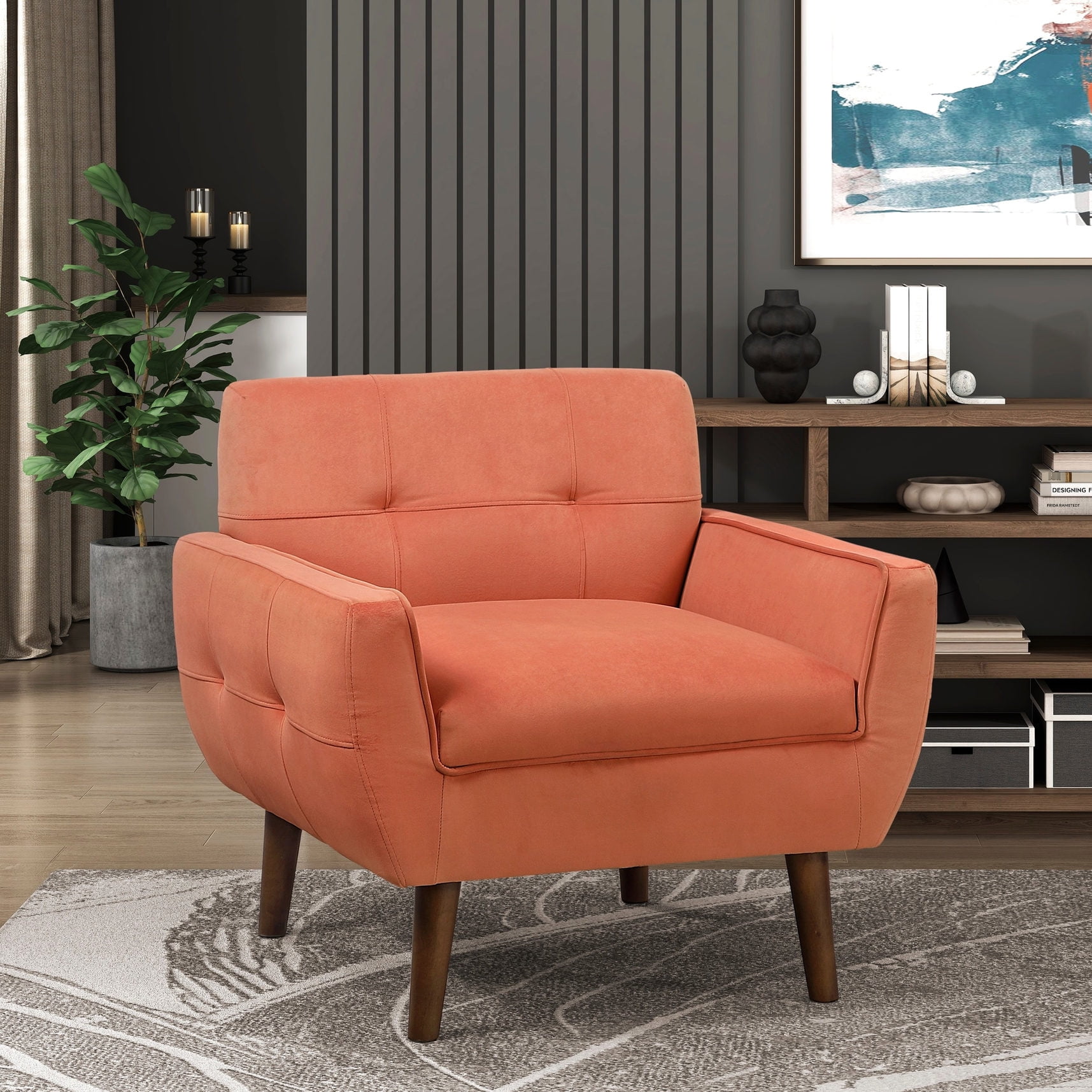 Orange Polyester Upholstered Chair with High - Density Dacron Foam ...