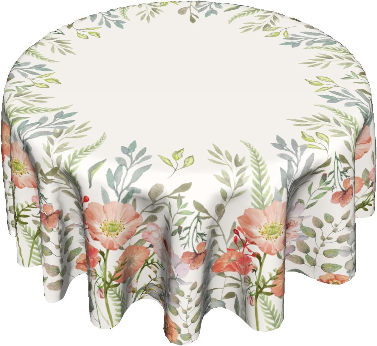 Orange Poppy Flowers Tablecloth 60 Inch Autumn Floral Green Leaves ...