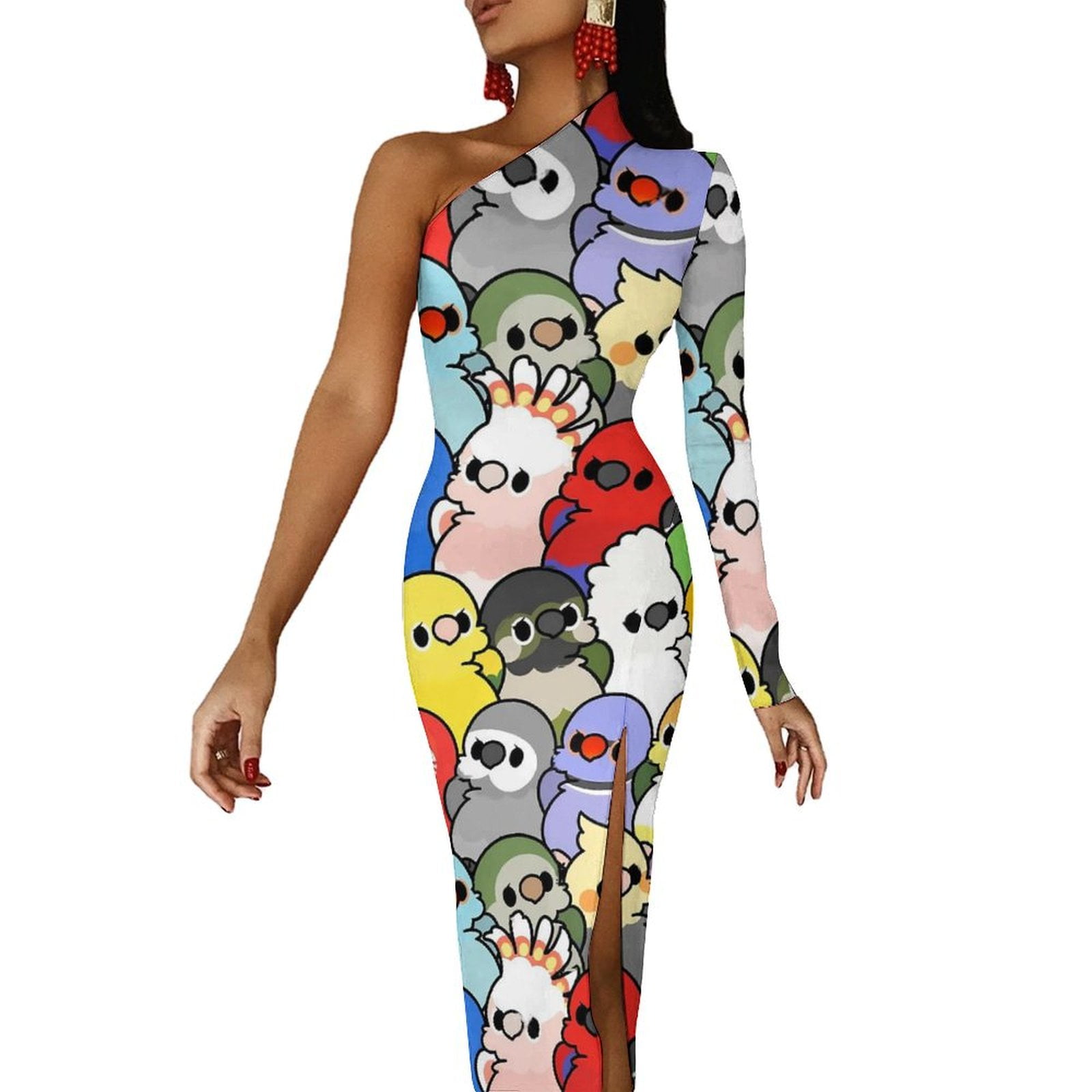 Orange Print Long Dress Woman Botanical Ferns Street Wear Maxi Dress ...