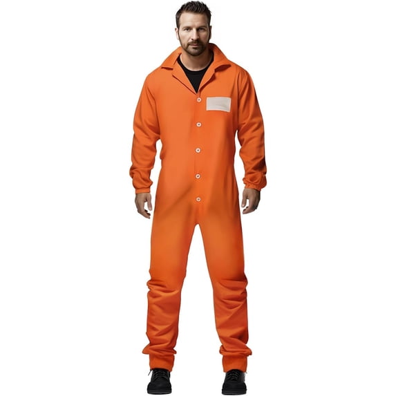 Orange Prison Jumpsuit Costume Mens Halloween Inmate Outfit Adult Jail ...