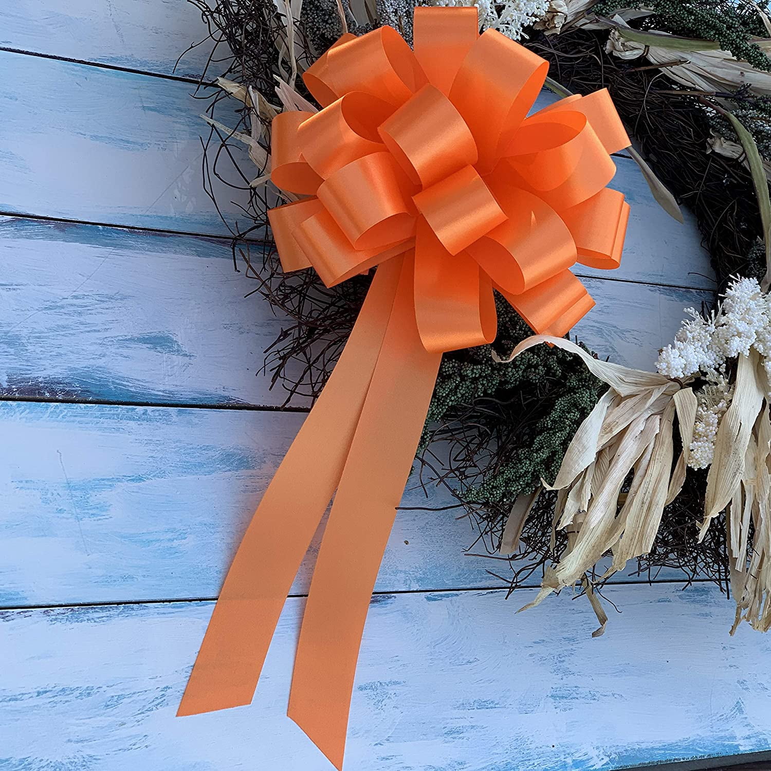 Orange Pull Bows with Tails - 8" Wide, Set of 6, Fall, Halloween ...