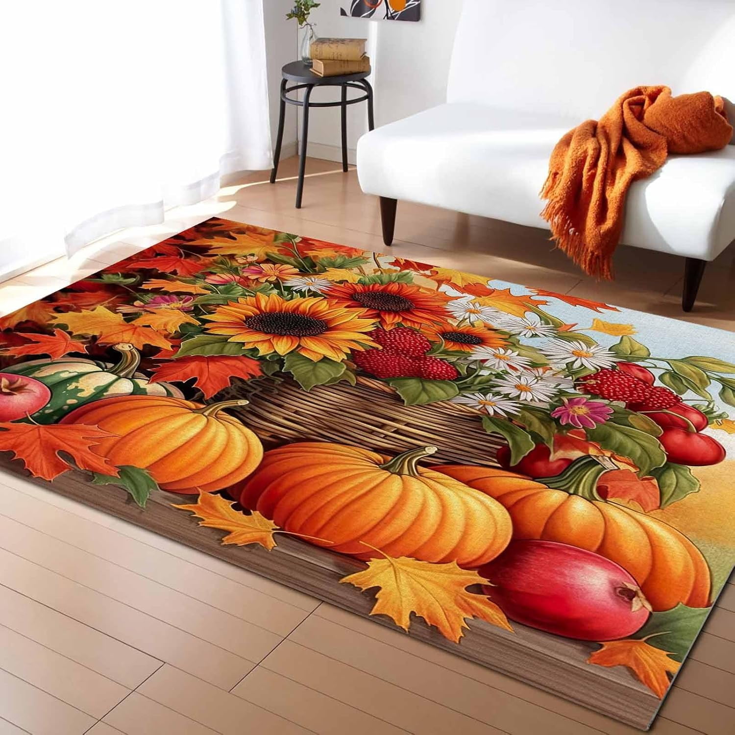 Orange Pumpkin Fall Area Rug for Living Room Rectangular Indoor Carpet - 4‘ x 6‘ Thanksgiving ...