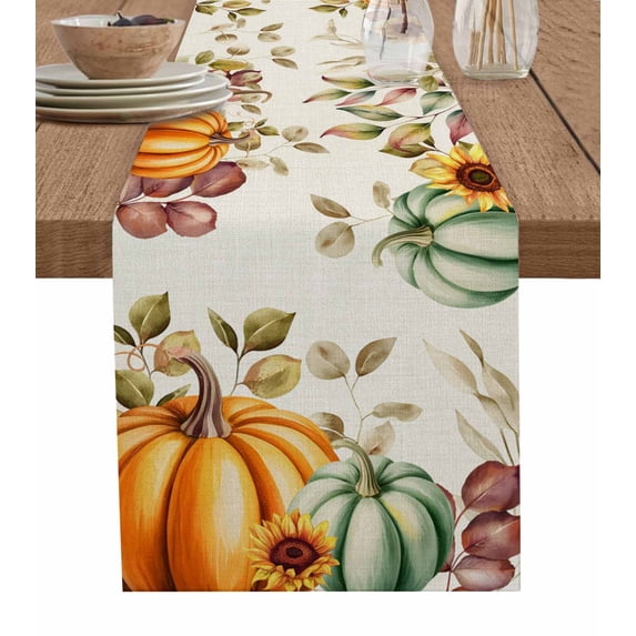 Orange Pumpkin Fall Table Runner 48 Inches, Thanksgiving Botanical ...