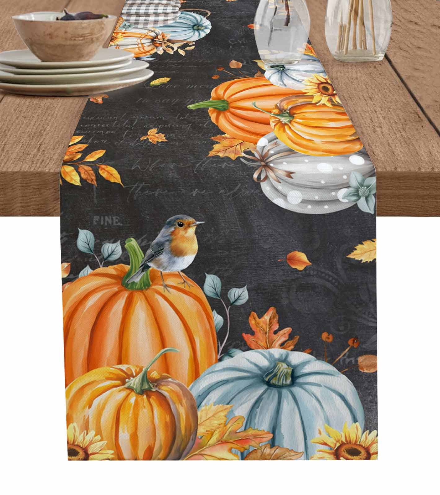 Orange Pumpkin Fall Table Runner 72 Inches, Sunflower Thanksgiving ...