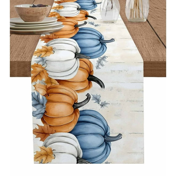 Orange Pumpkin Fall Table Runner 72 Inches, Thanksgiving Navy Blue ...