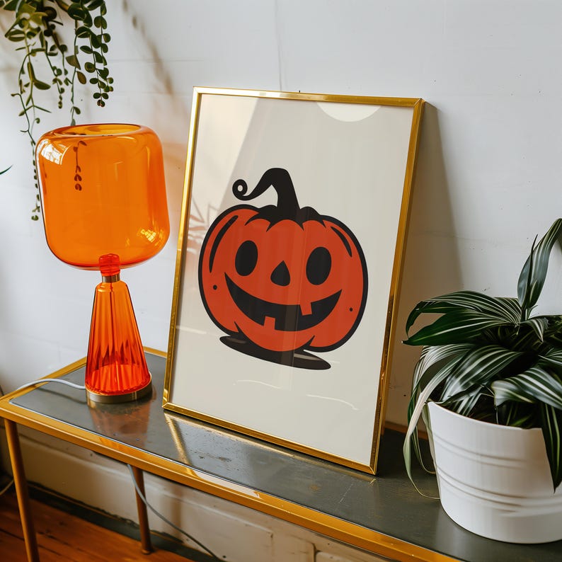 Orange Pumpkin Poster | Retro Halloween Wall Art | Fun Fall Printable ...