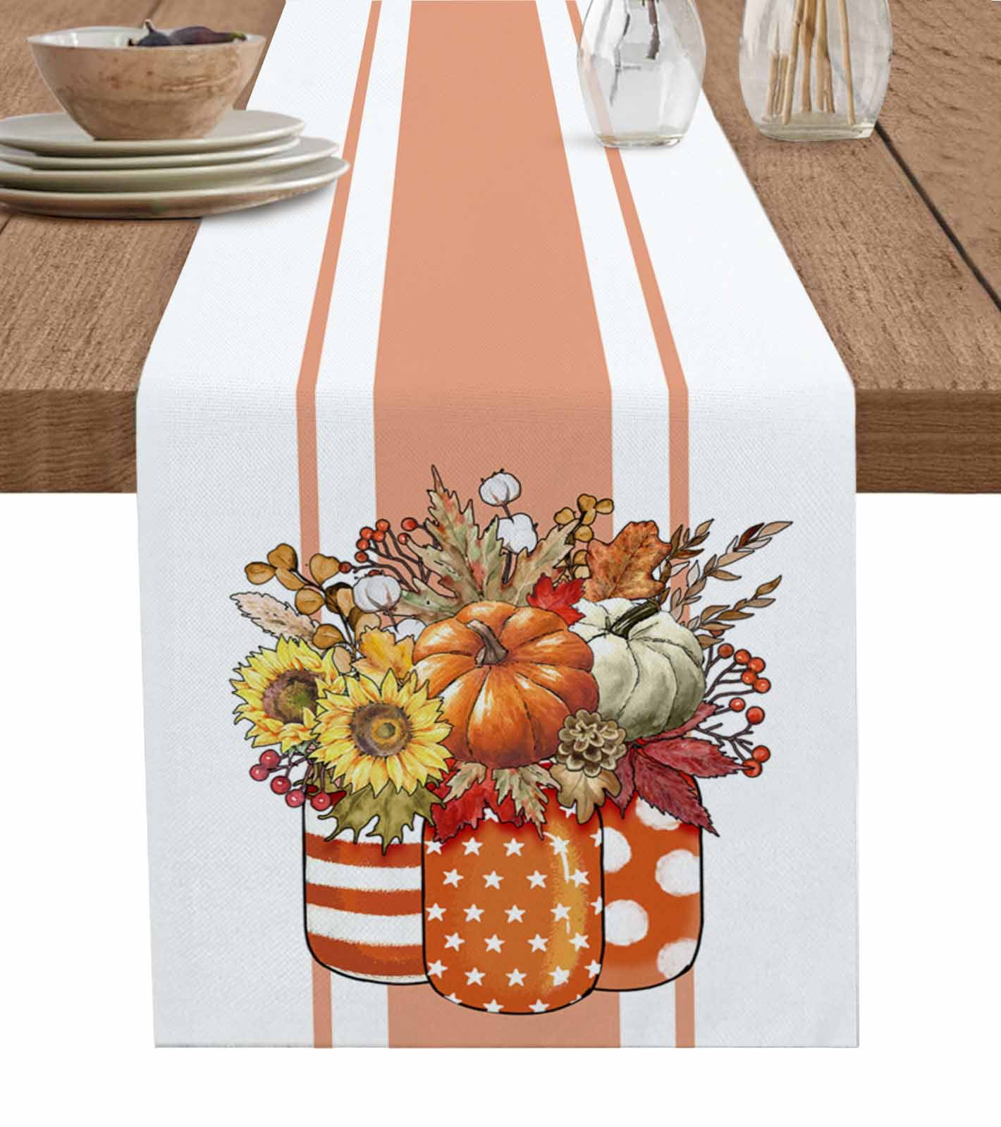 Orange Pumpkins Fall Burlap-Cotton Table Runner 72 Inches Long ...