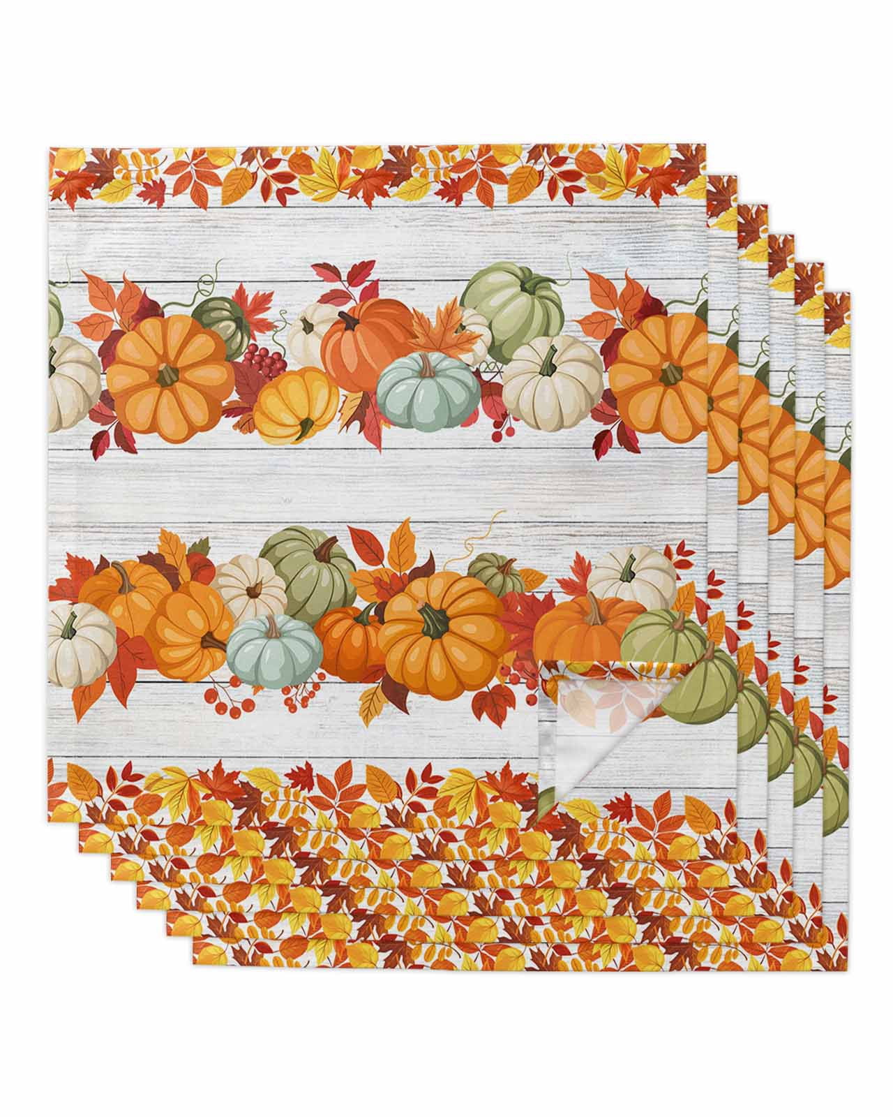 Orange Pumpkins Fall Cloth Napkins Set of 6 Reusable Dinner Napkins ...