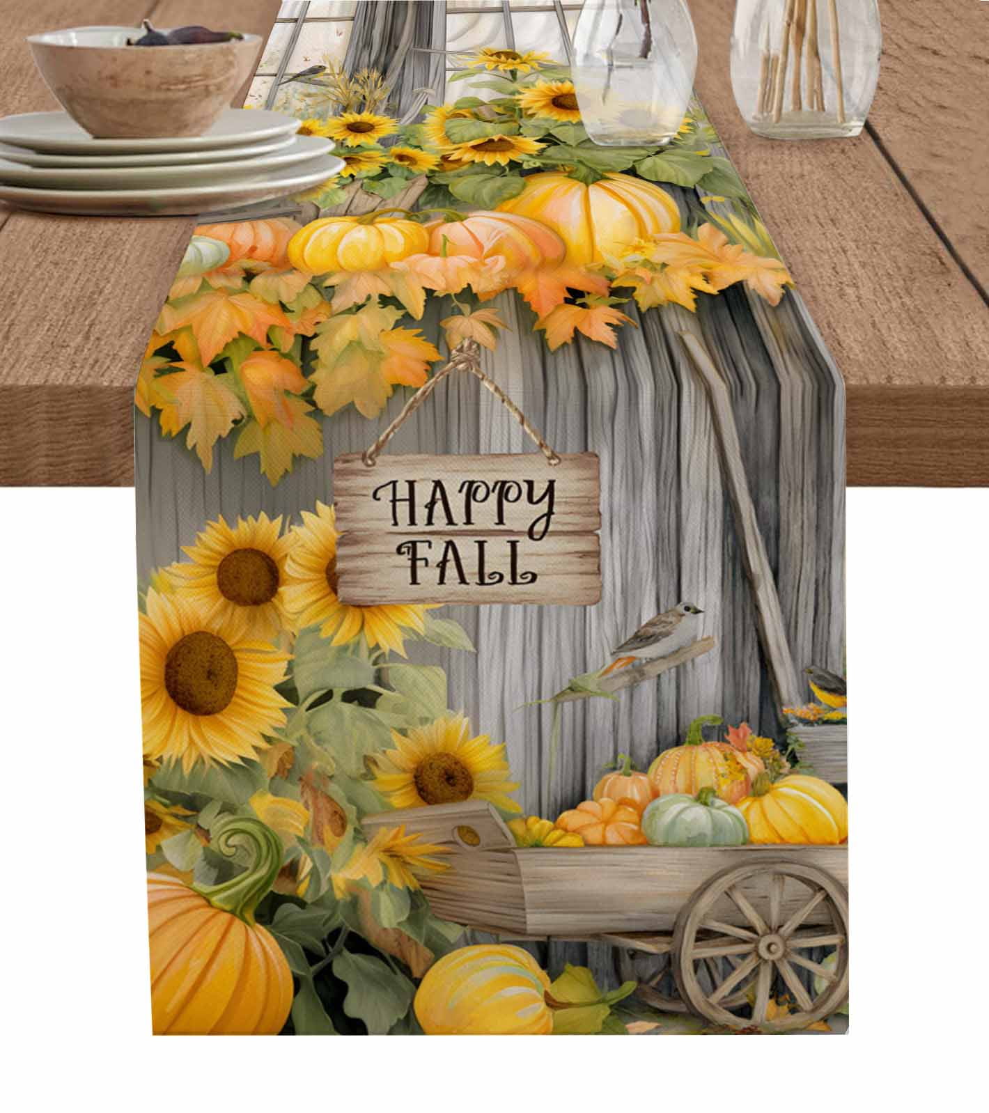 Orange Pumpkins Fall Table Runner 108 Inches, Sunflower Thanksgiving ...