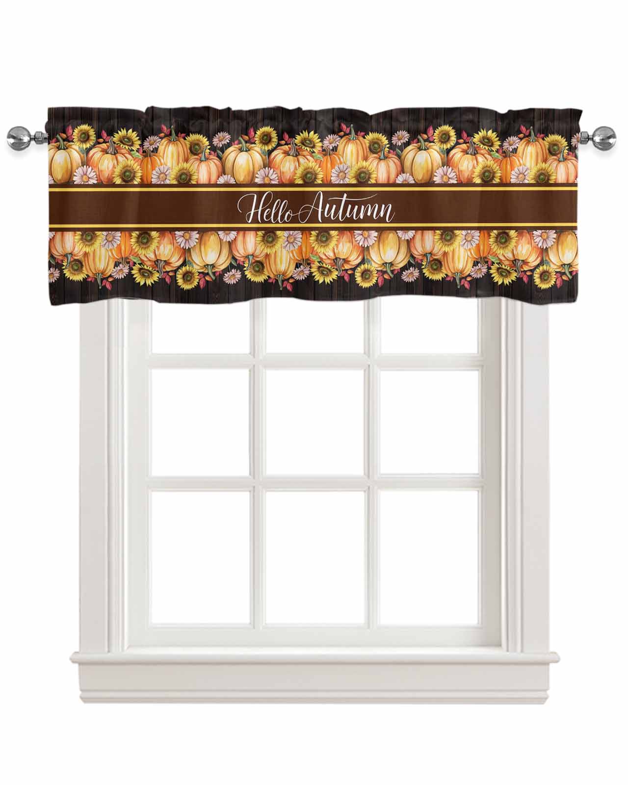 Orange Pumpkins Kitchen Valances for Windows Farmhouse Linen Window ...