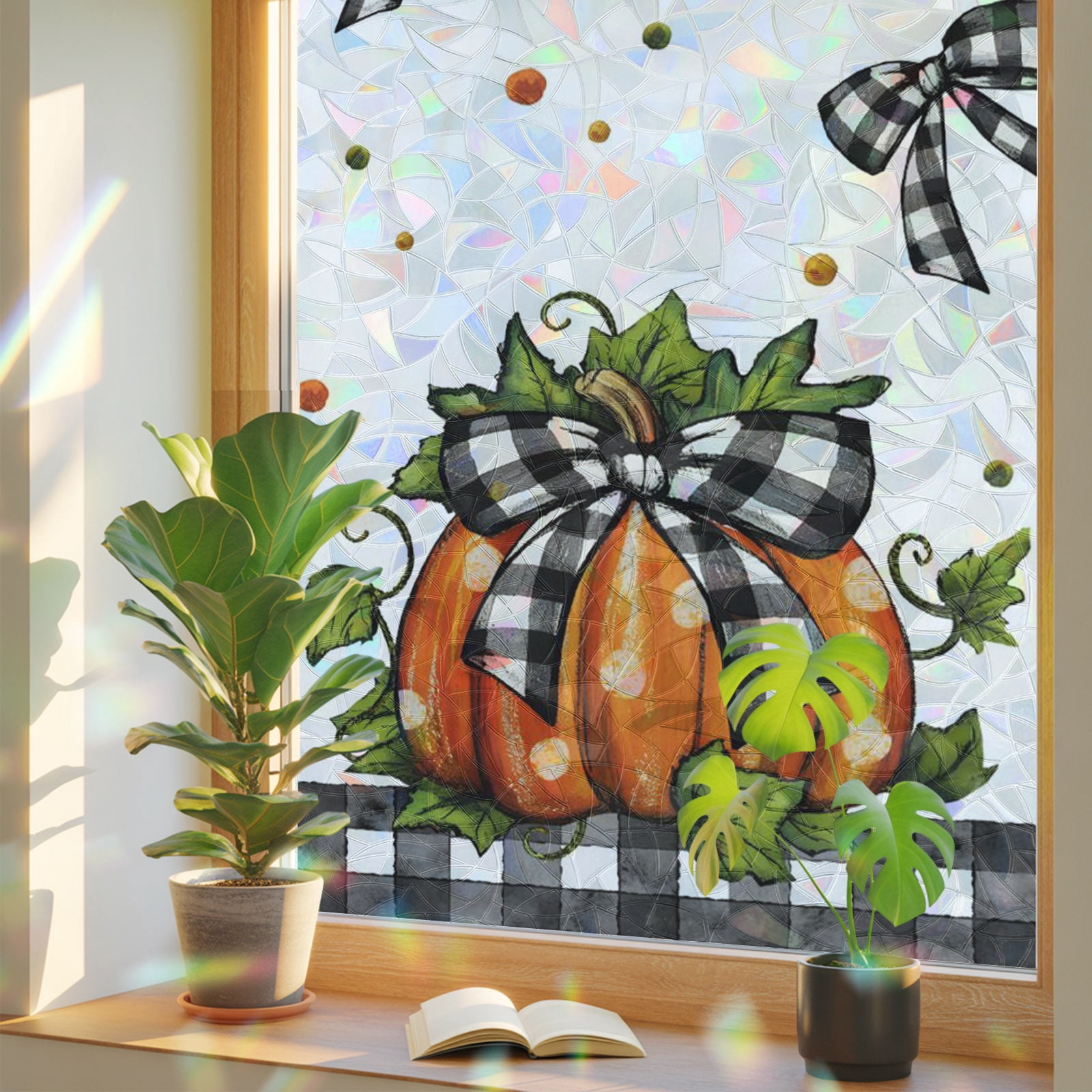 Orange Pumpkins Privacy Window Film, Decorative Stained Glass Window ...