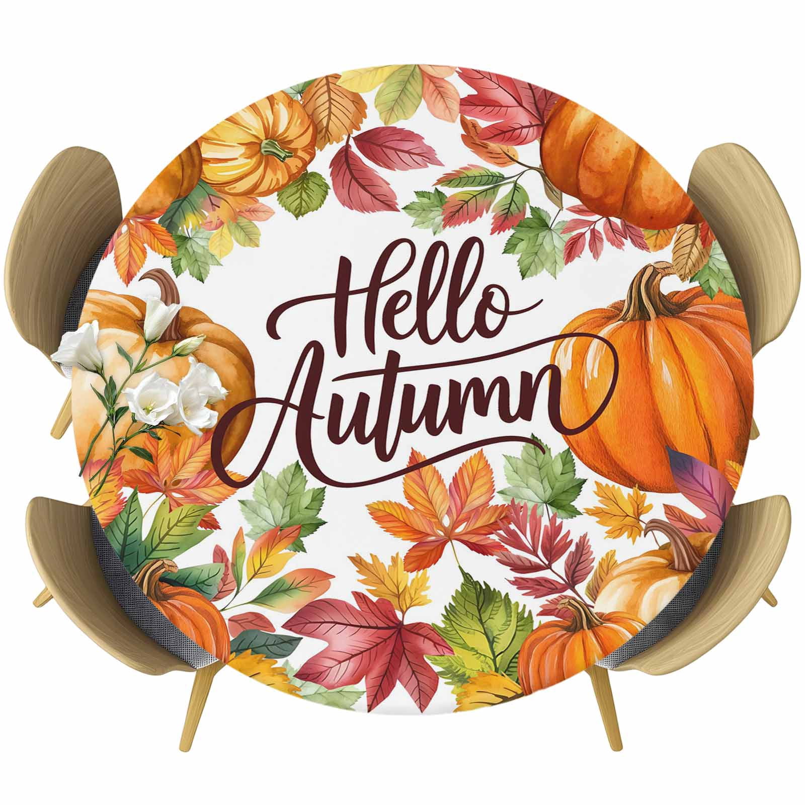 Orange Pumpkins Round Tablecloth, Fitted Table Cover with Elastic for ...