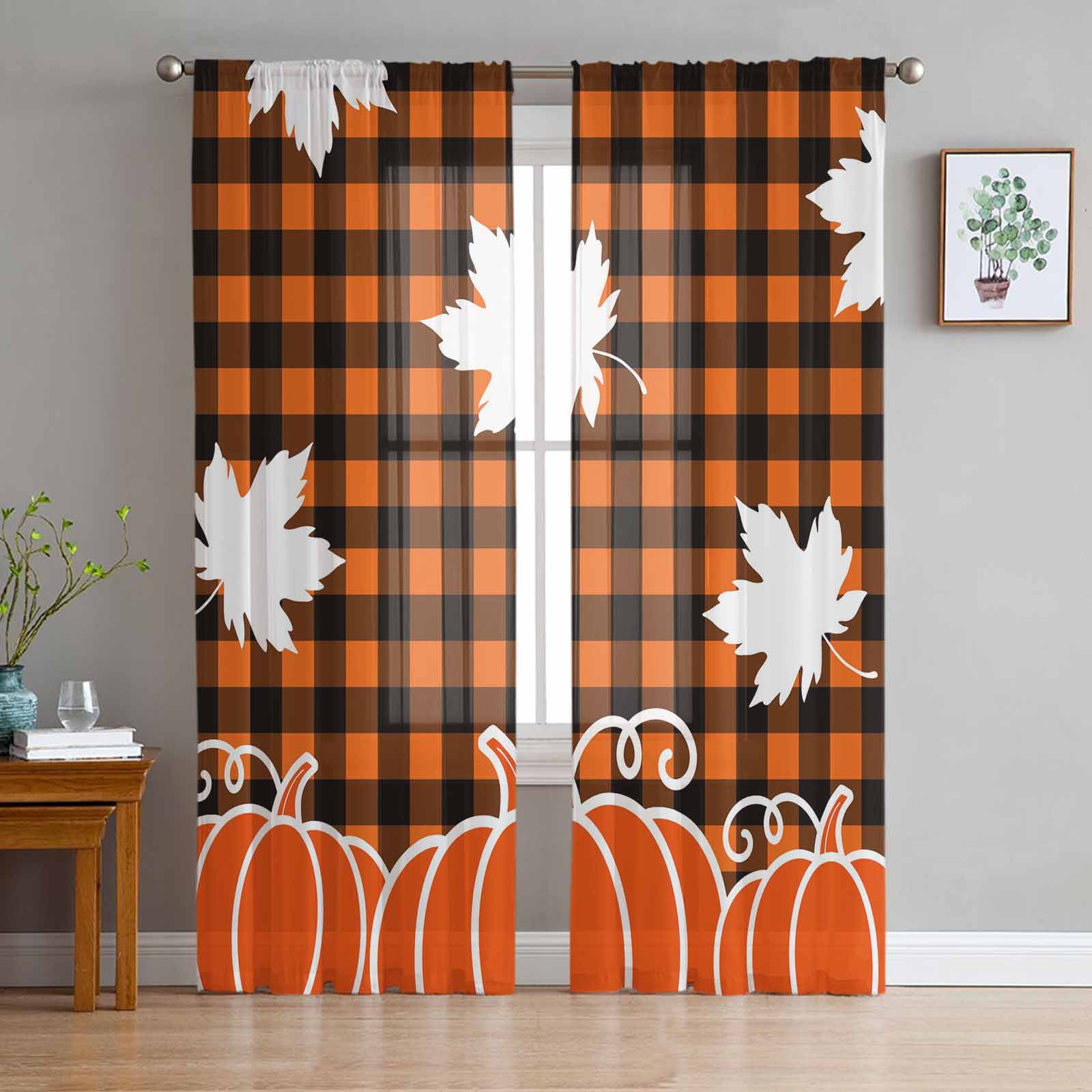 Orange Pumpkins Sheer Curtains 72 Inches Long 2 Panels Set, Window ...