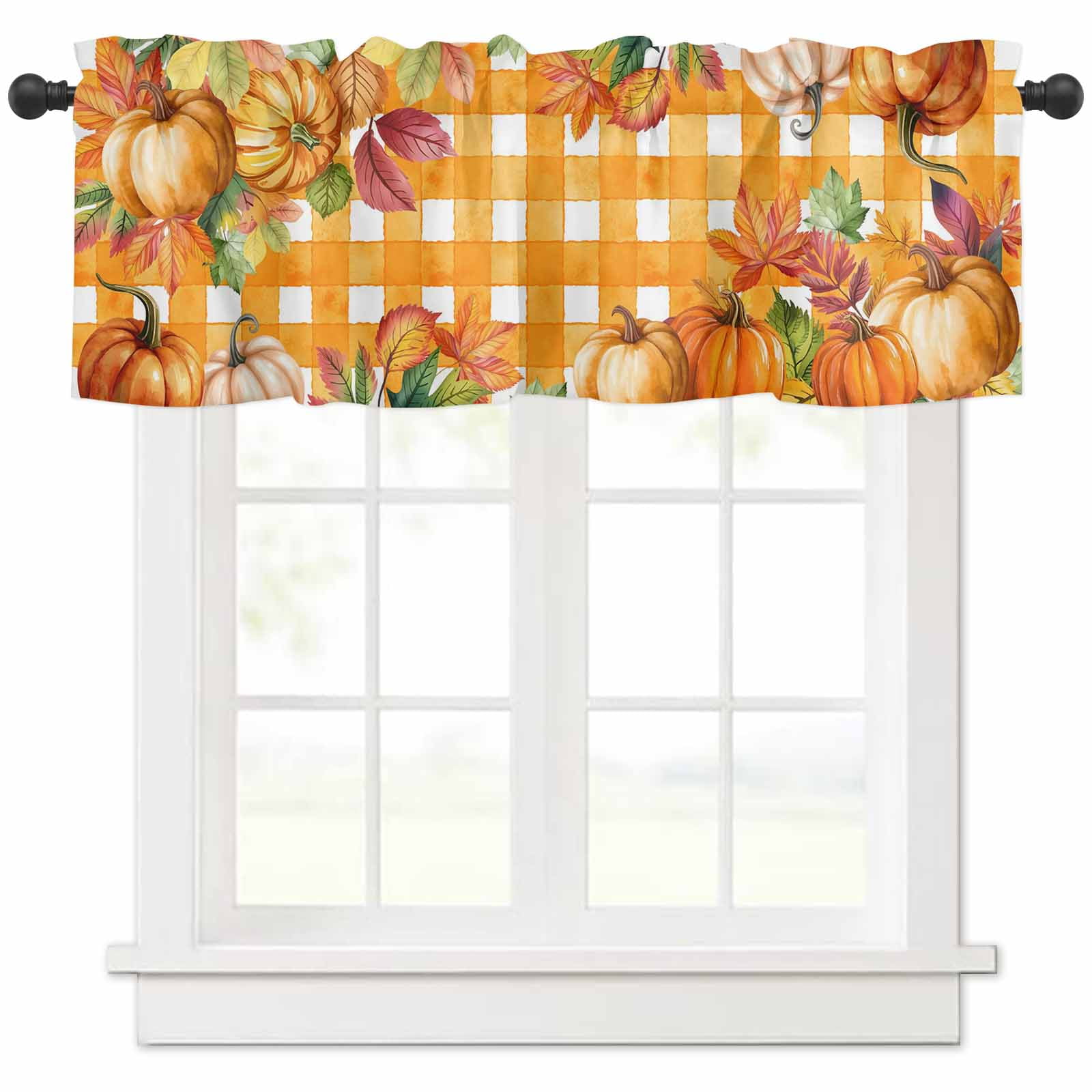 Orange Pumpkins Valances for Windows Farmhouse Kitchen Curtains ...