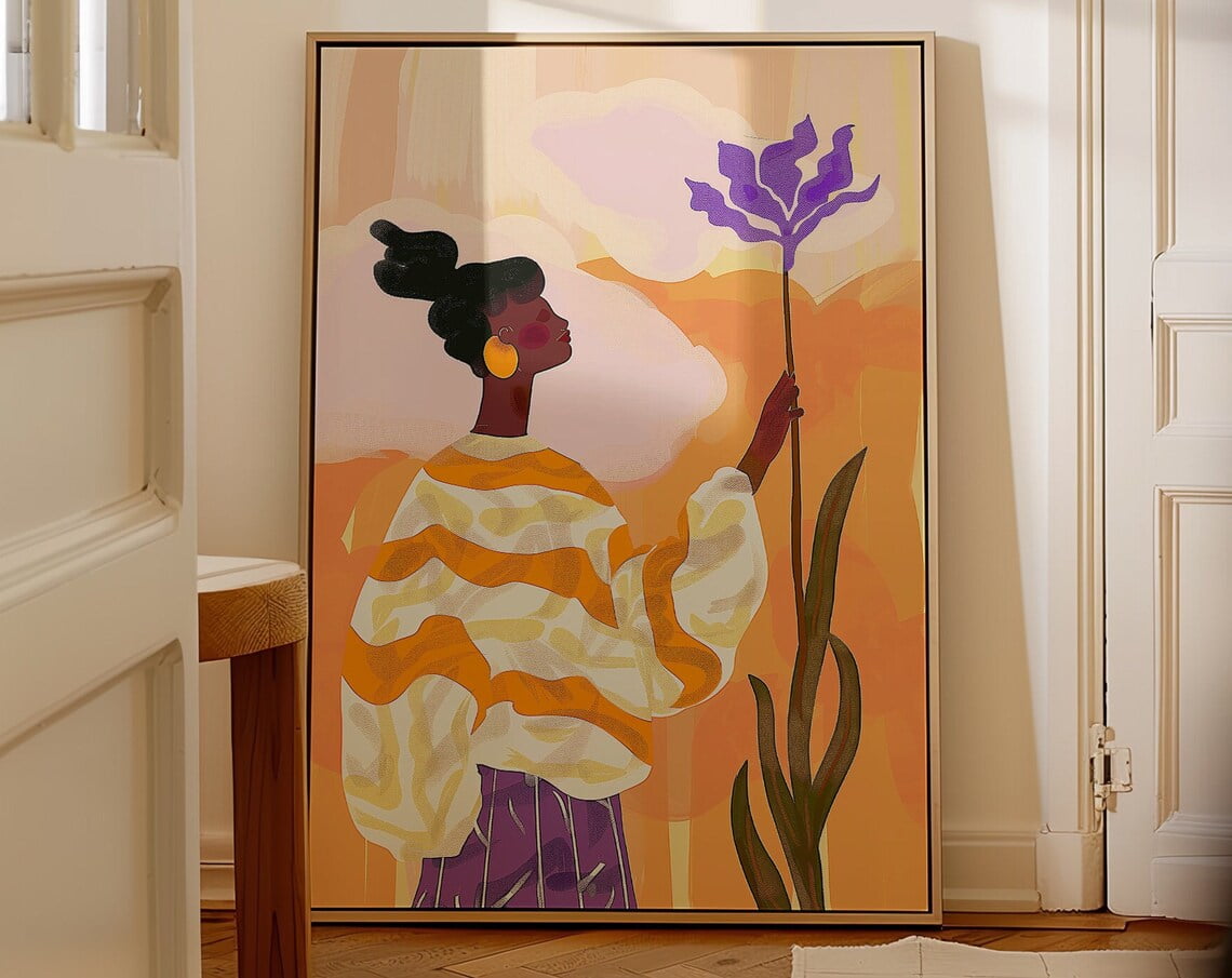 Orange Purple Abstract People Art, Mid Century Art, Minimalist Print ...