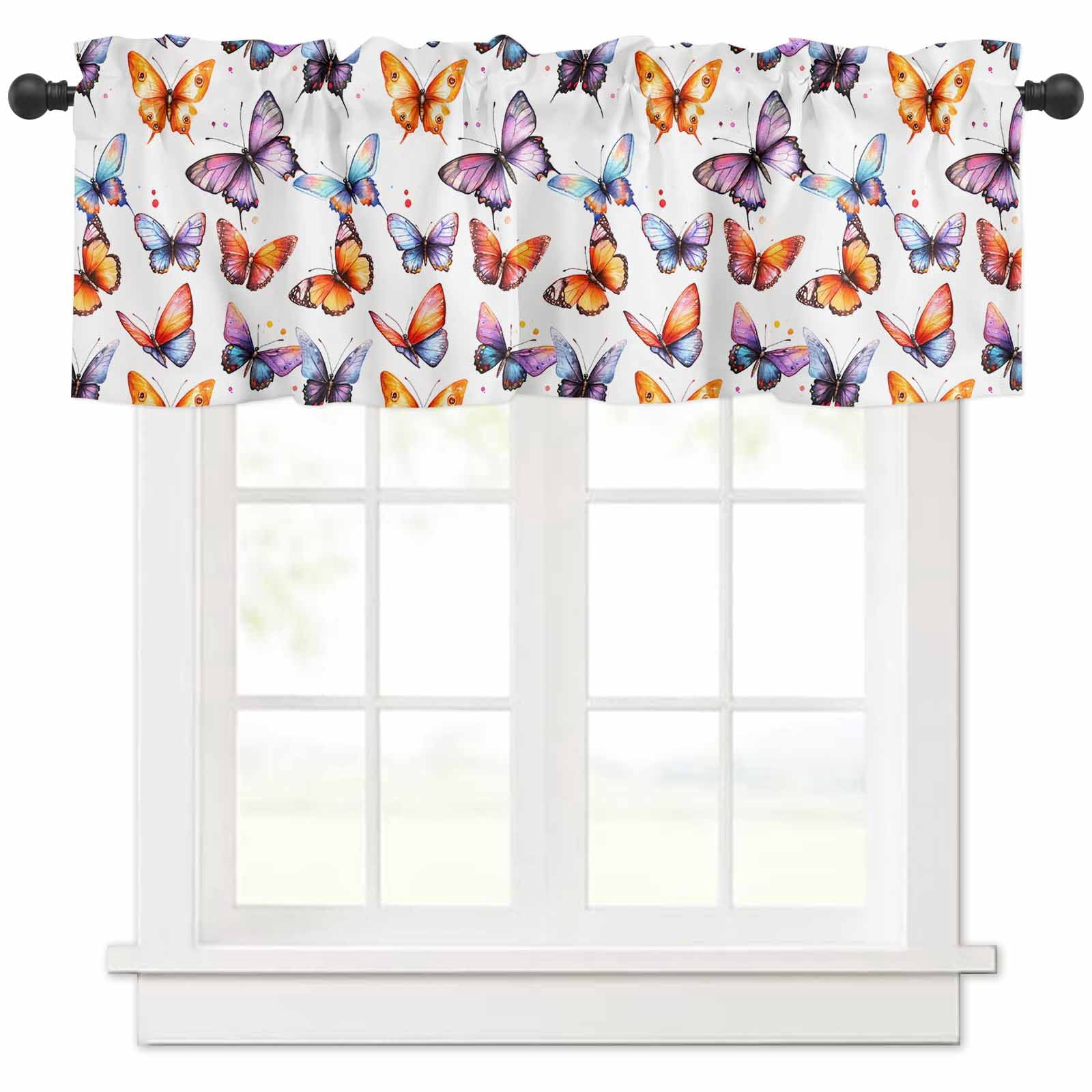 Orange Purple Butterfly Valances for Windows Farmhouse Kitchen Curtains ...