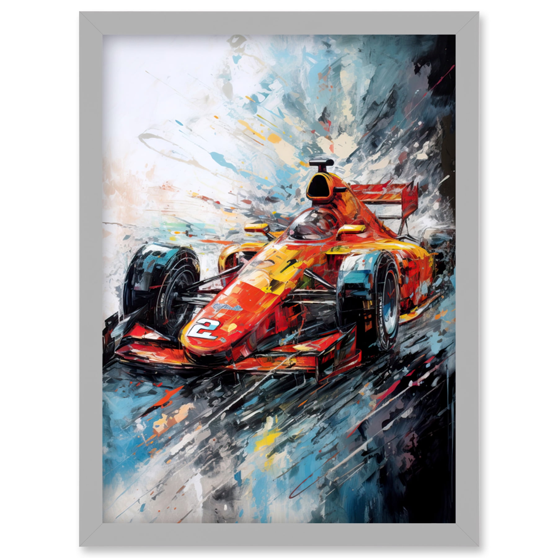 Orange Race Car Grand Prix Action Shot Painting Artwork Framed Wall Art ...