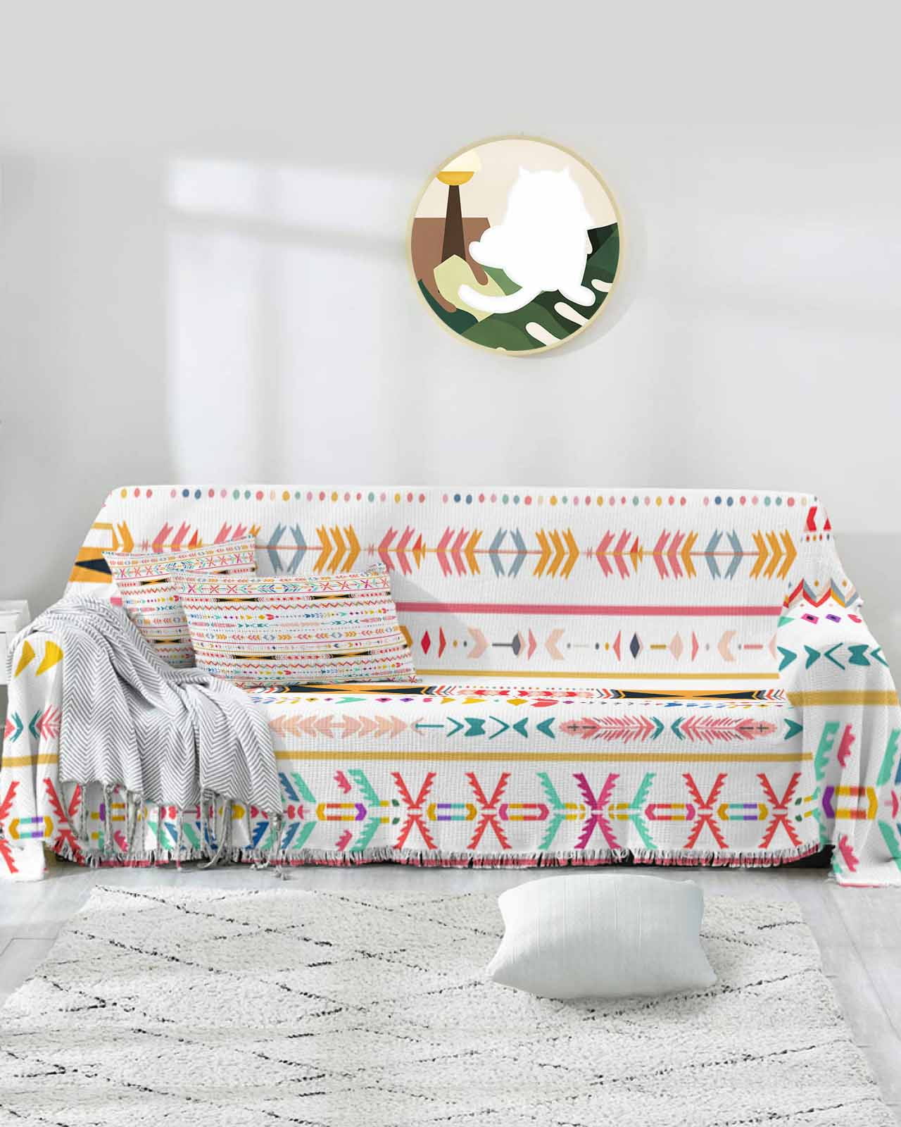 Orange Red Aztec Sofa Covers for 3 Cushion Couch,Washable Sectional & L ...