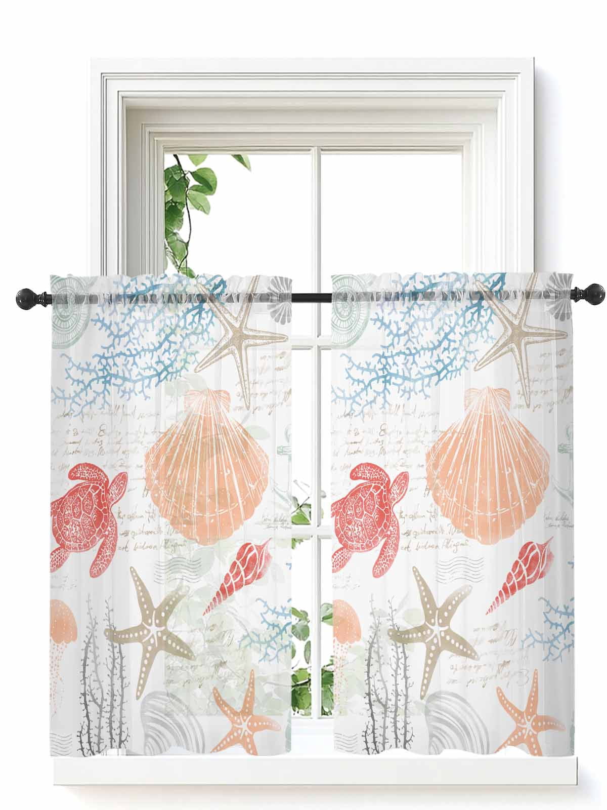 Orange Red Blue Coastal Nautical Curtains 45 Inch Length,Sheer Curtains ...