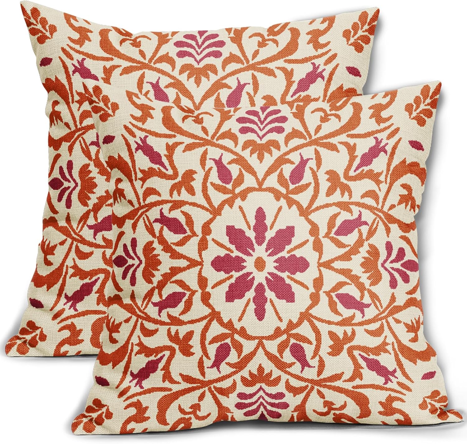 Orange Red Boho Pillow Covers 20 X 20 Inch Bohemian Ethnic Carpet Style ...