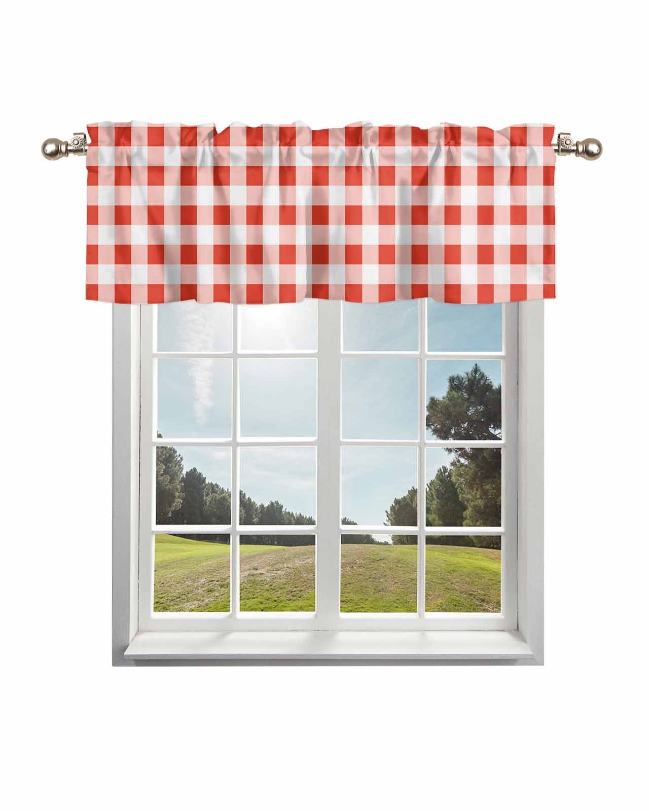Orange Red Checkered Curtain Valance for Windows/Living Room/Kitchen ...