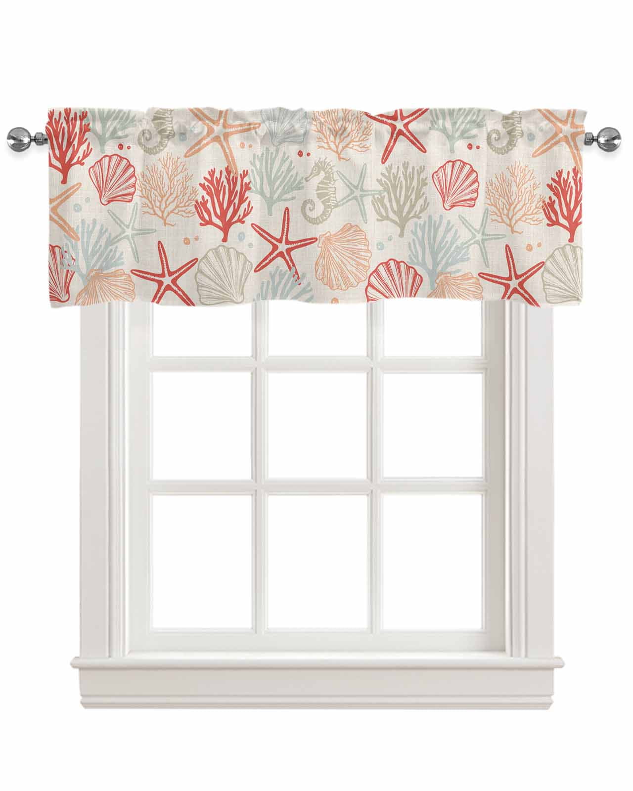 Orange Red Coastal Kitchen Valances for Windows Farmhouse Linen Window ...
