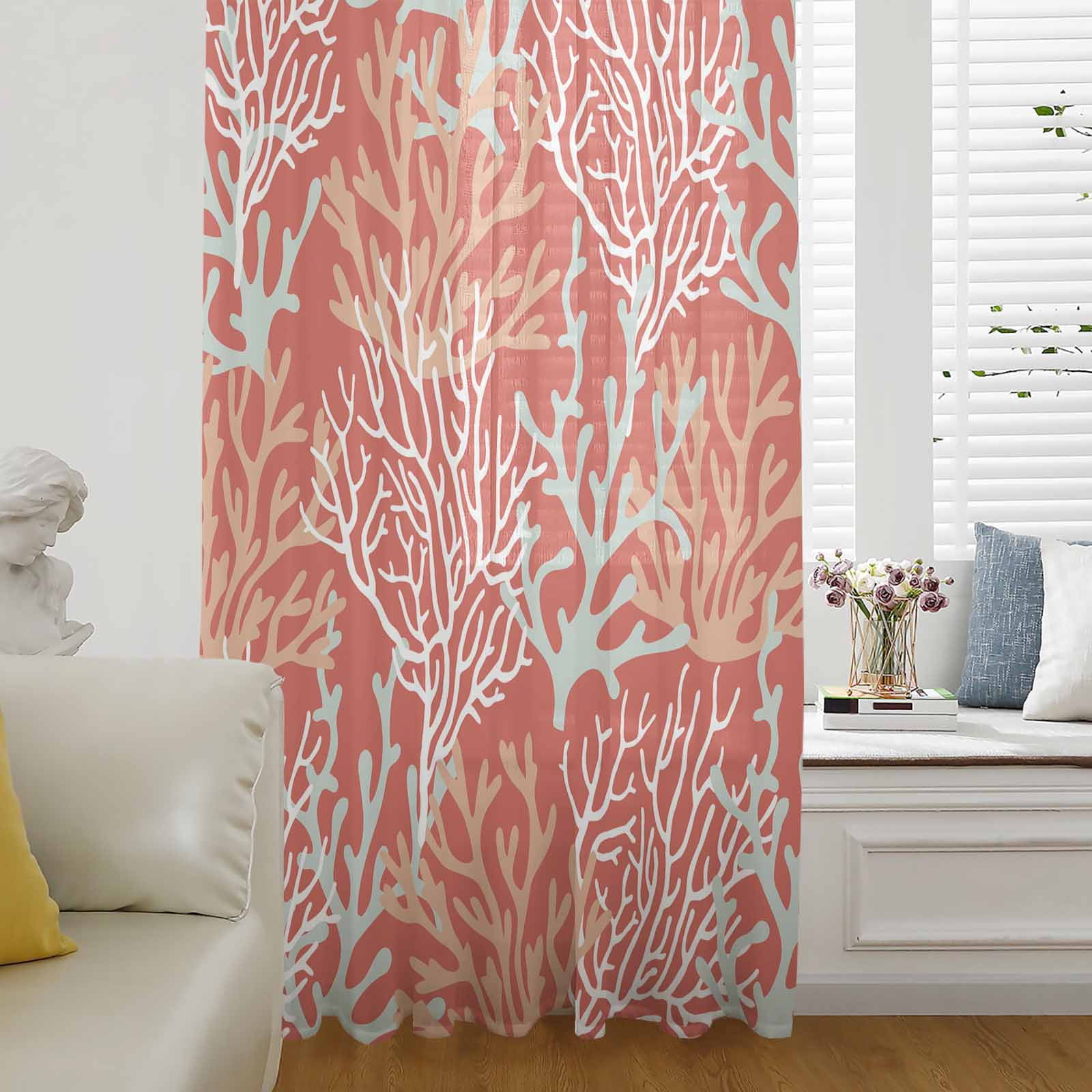 Orange Red Coral Coastal Semi Sheer Curtains Drapes for Living Room ...