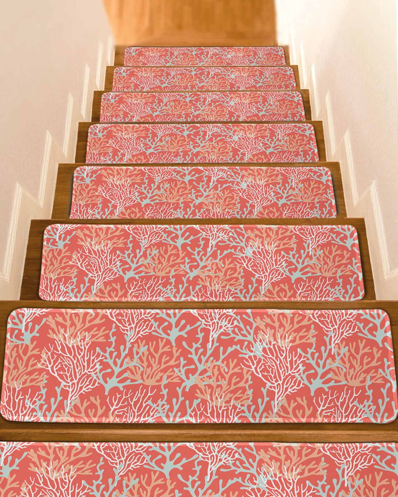 Orange Red Coral Coastal Stair Treads for Wooden Steps Indoor Runner ...