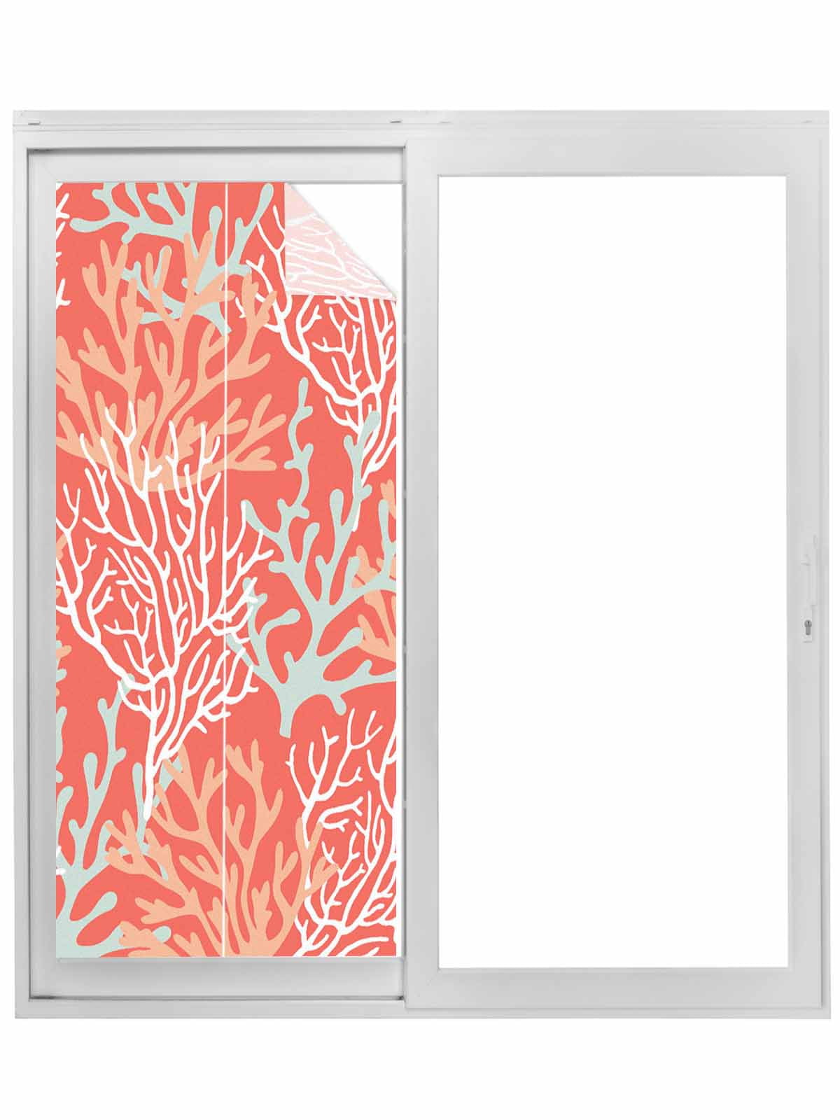 Orange Red Coral Coastal Window Privacy Film, Ocean Nautical Seaside ...