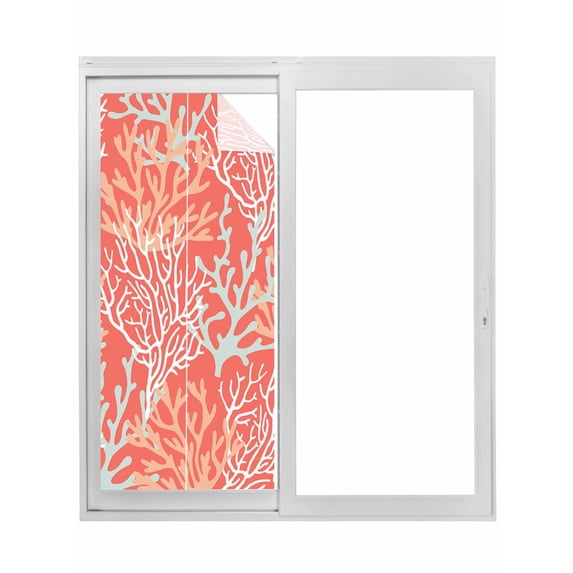 Orange Red Coral Coastal Window Privacy Film, Ocean Nautical Seaside ...