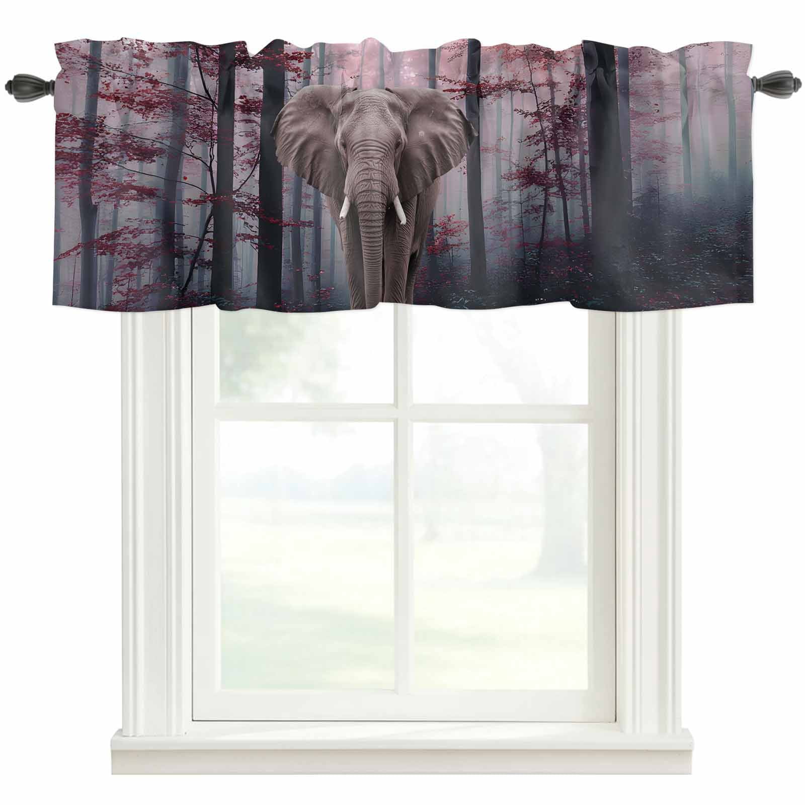 Orange Red Elephants Farmhouse Short Window Curtain Valances, Farmhouse ...