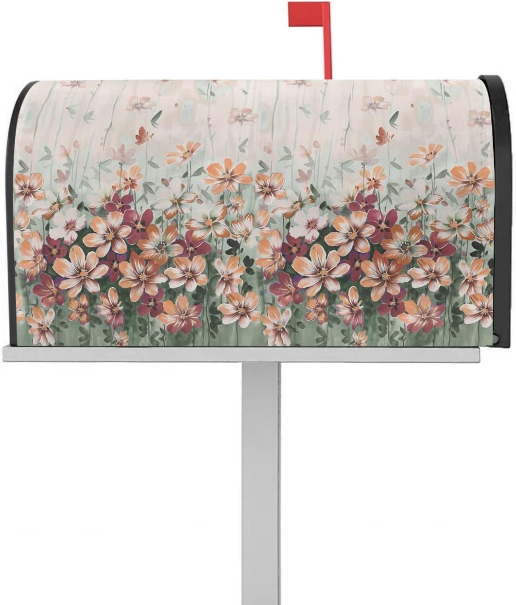Orange Red Flowers Mailbox Cover Magnetic Mailbox Wraps, Spring Summer ...