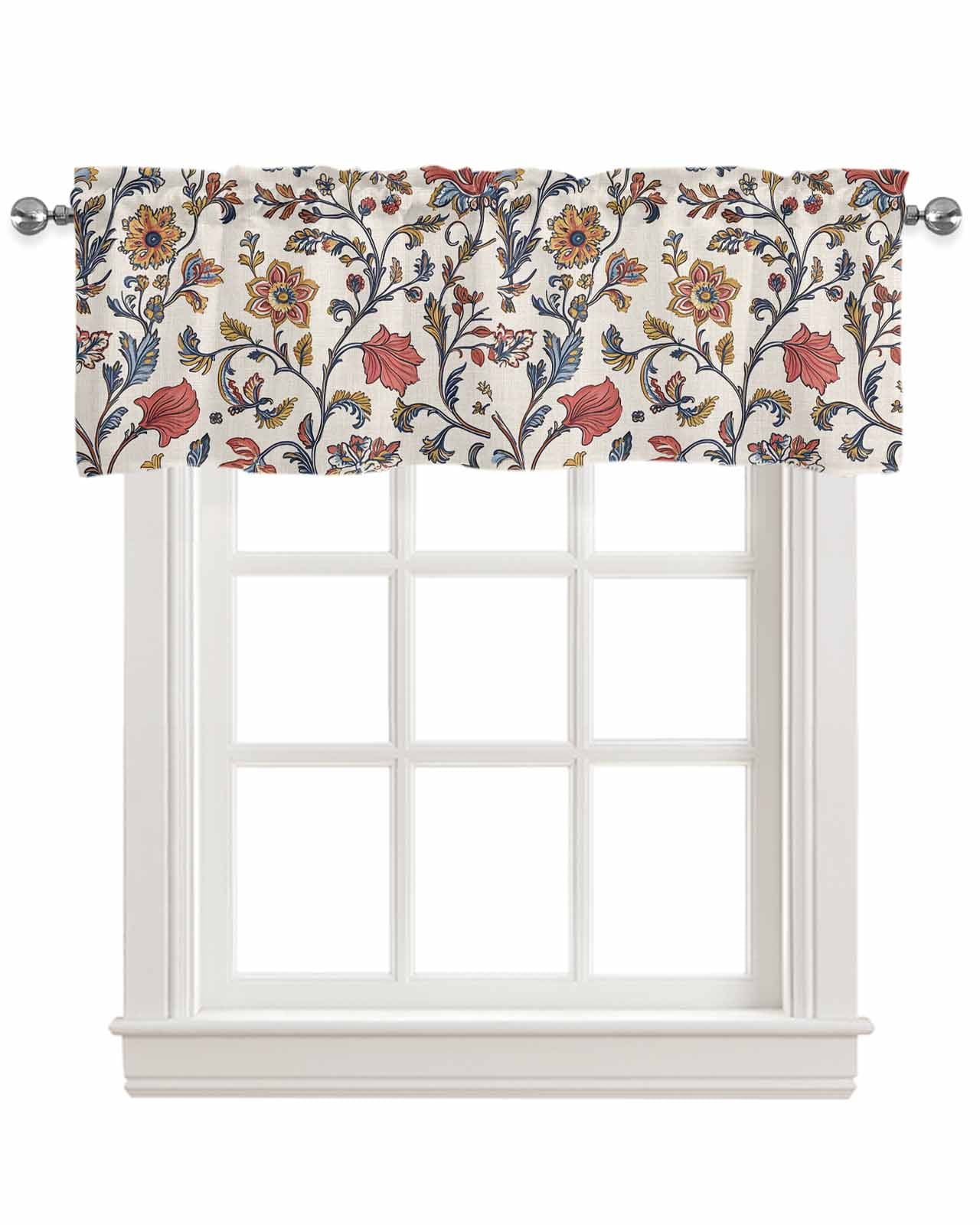 Orange Red Leaf Kitchen Valances for Windows Farmhouse Linen Window ...