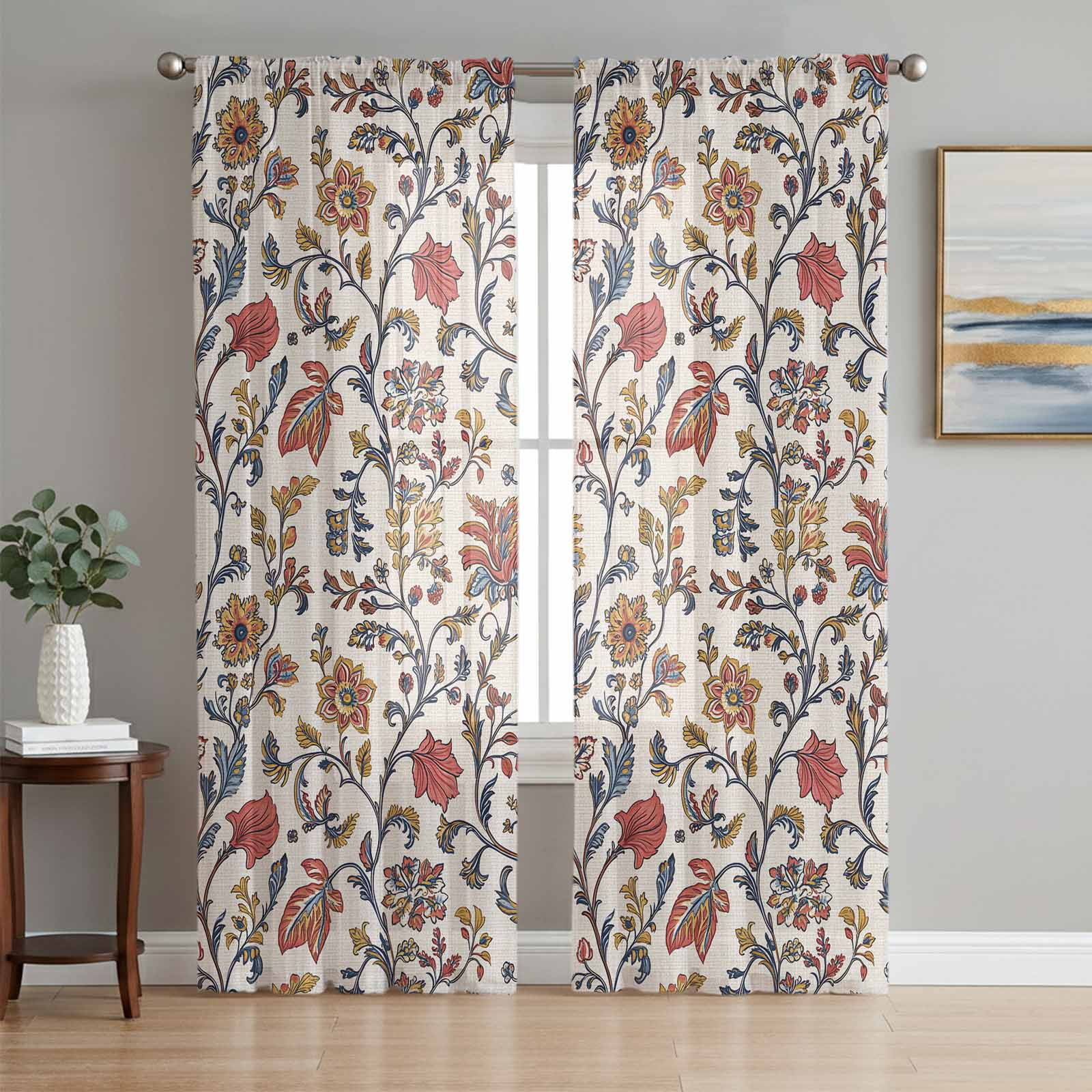 Orange Red Leaf Sheer Curtains 96 Inch Length 2 Panels Set, Vintage ...