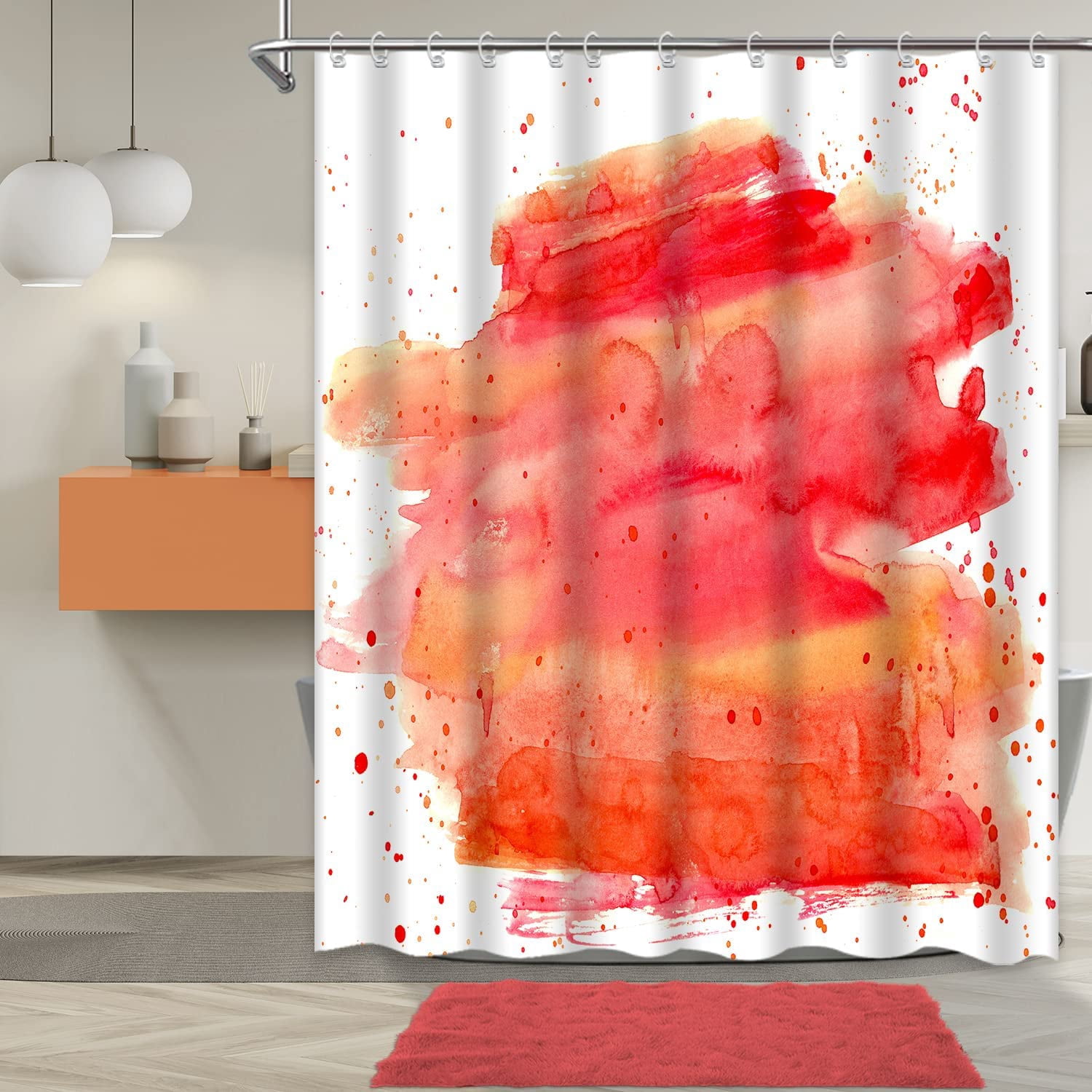 Orange Red Ombre Shower Curtain Abstract Unique Aesthetic Art Paint ...