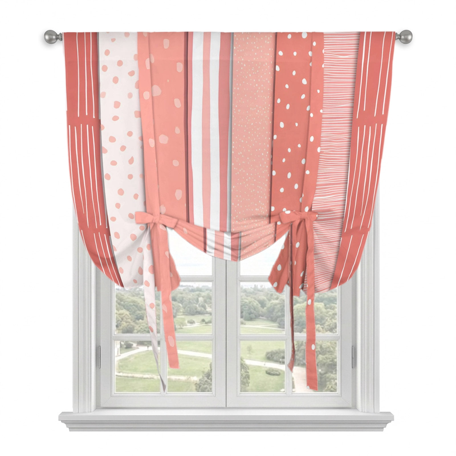 Orange Red Stripe Tie Up Curtains for Window, Thermal Insulated Balloon ...