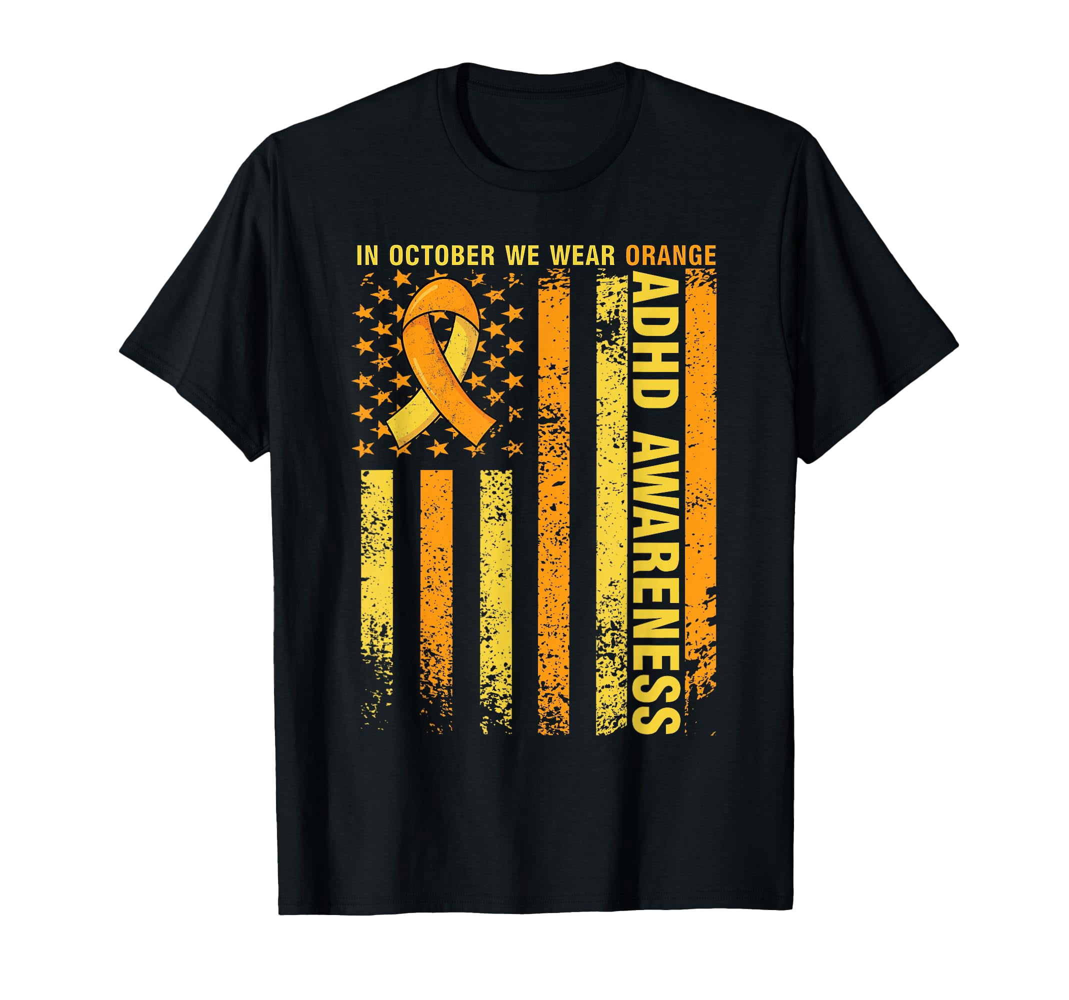 Orange Ribbon ADHD Awareness Month American Flag T-Shirt for Support ...