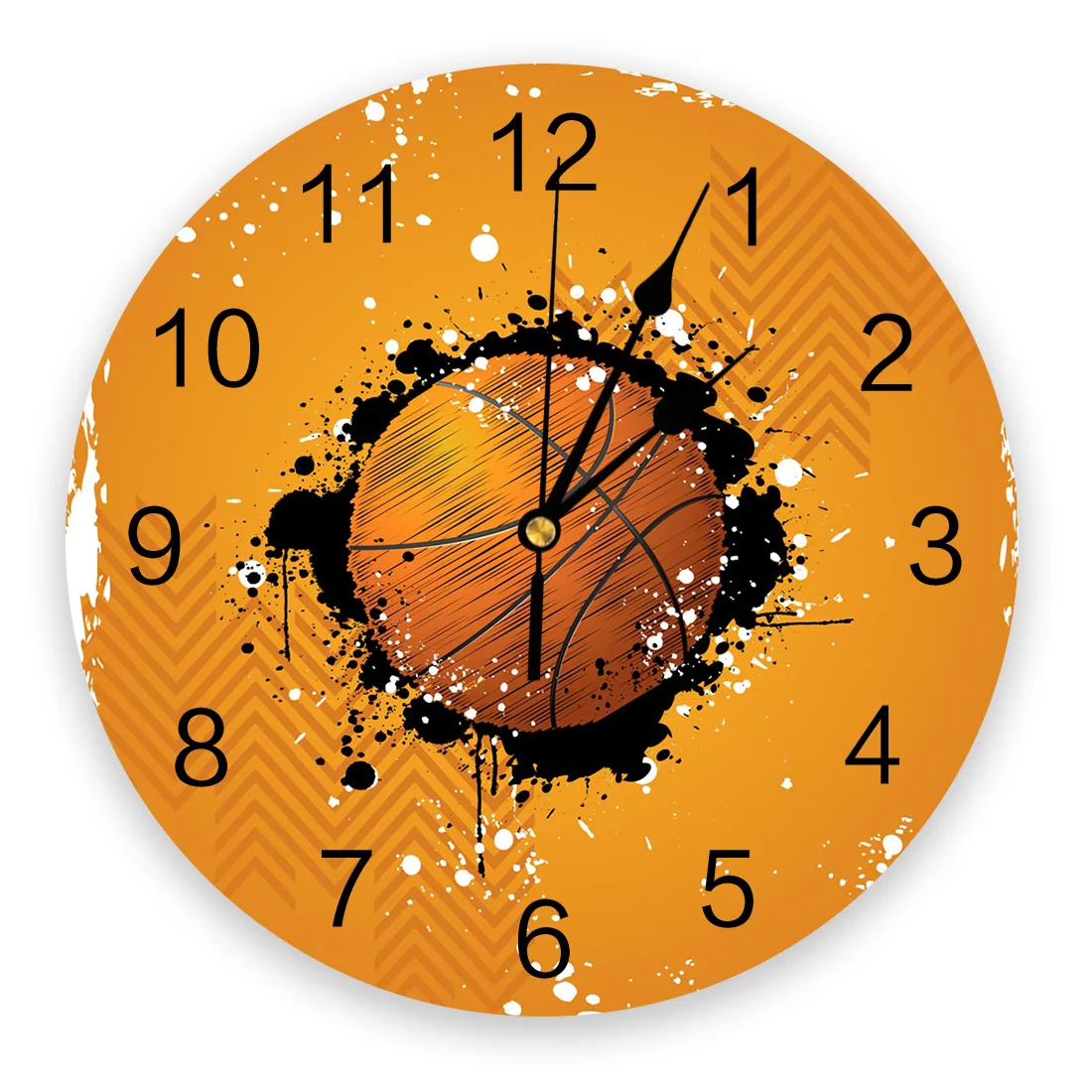 Orange Round Basketball Graffiti Sport Round Wall Clock Hanging Silent ...