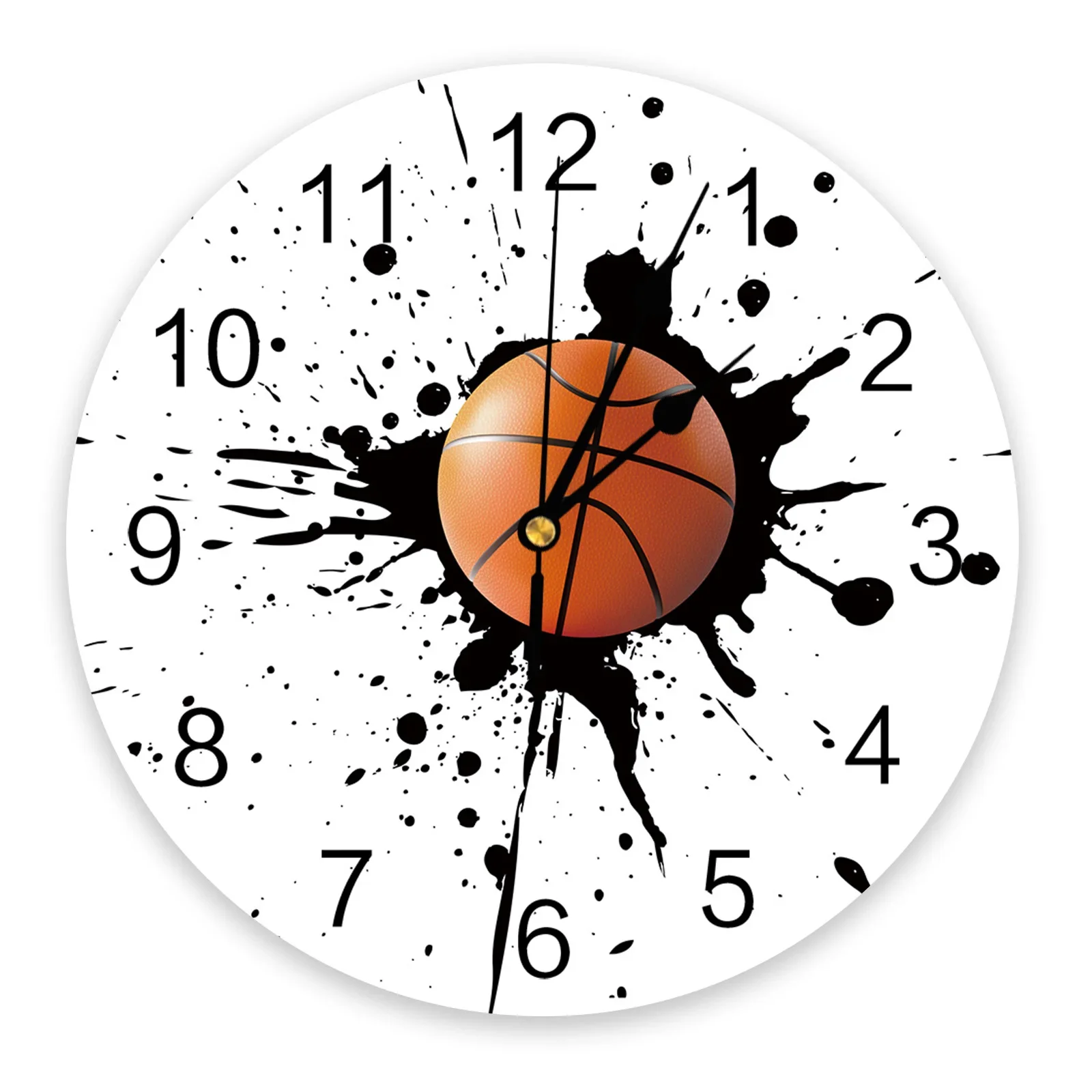 Orange Round Basketball Graffiti Sport Round Wall Clock Hanging Silent ...