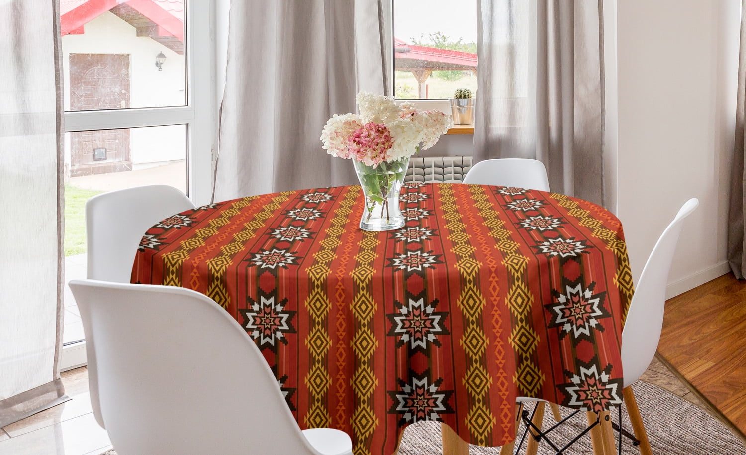 Orange Round Tablecloth, Indigenous Cultural Motif Pattern Traditional ...