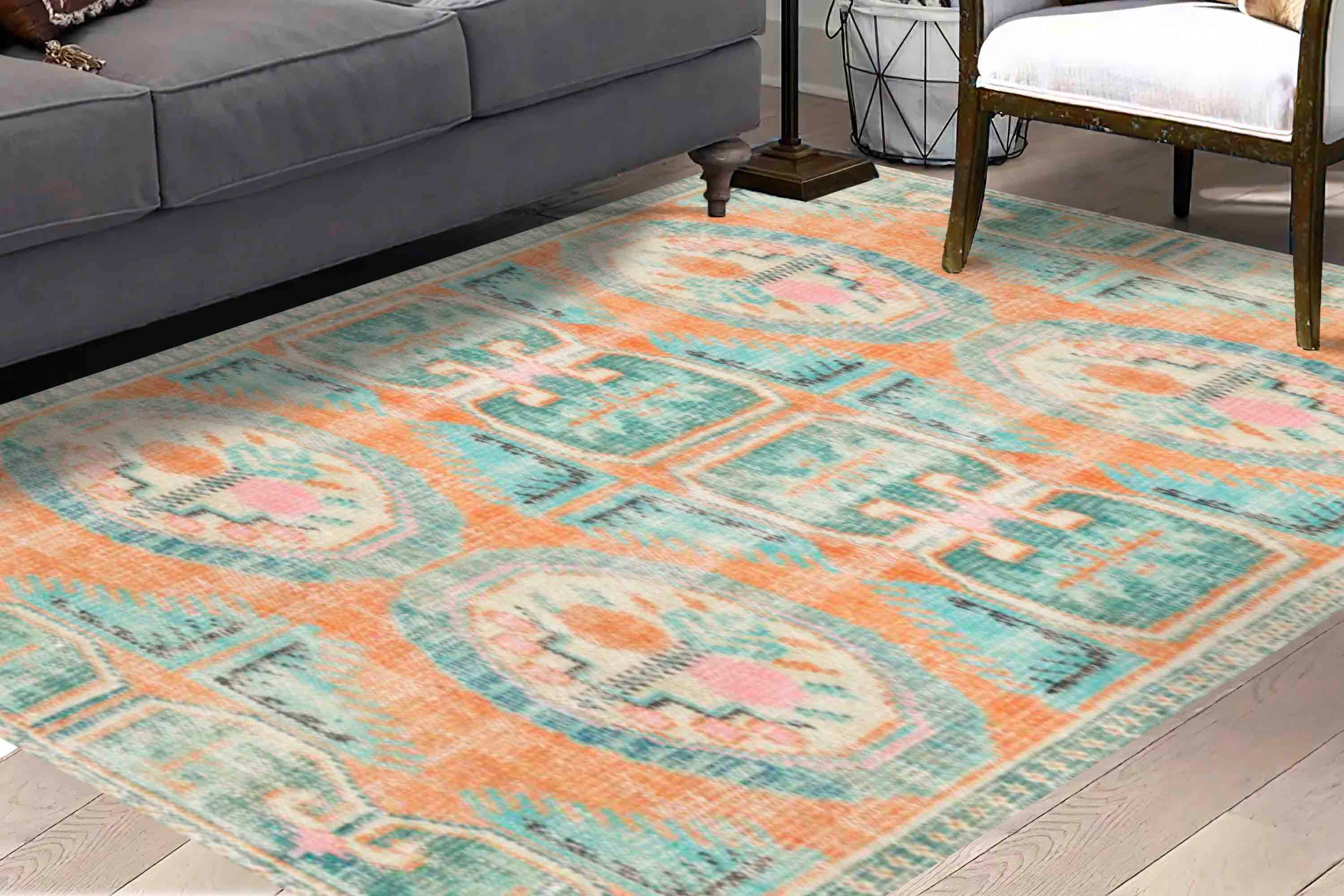 Orange Rugs, Colorful Rugs, Turquoise Rug, Vintage Style Rug, Turkish ...